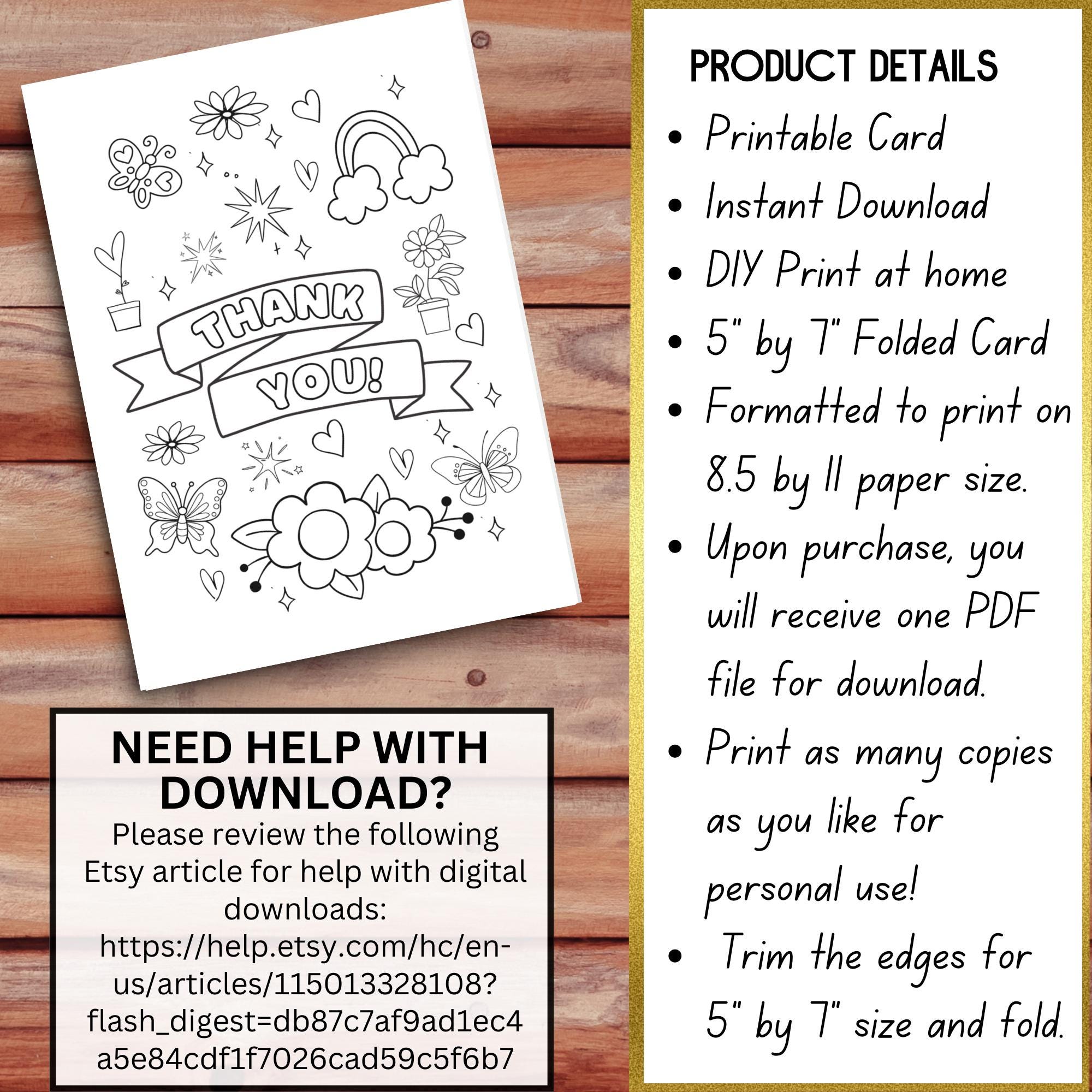 Thank You Coloring Card Print and Color Card Printable Digital Download ...