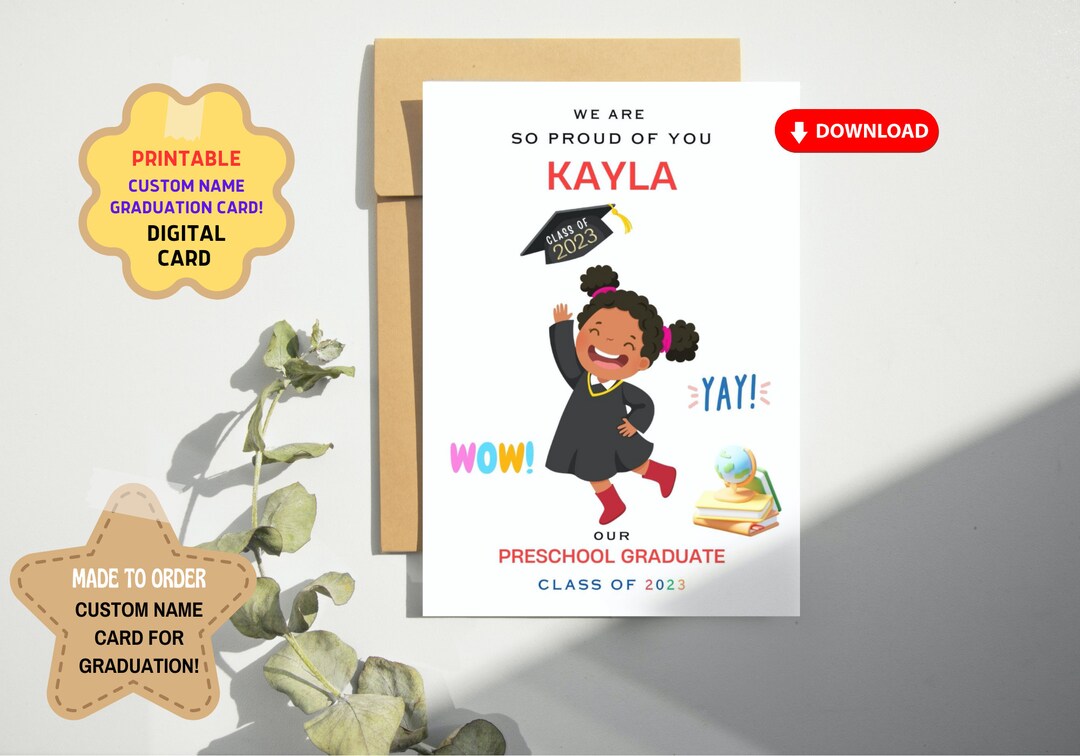 Downloadable Personalized Graduation Card Congratulation Preschool ...