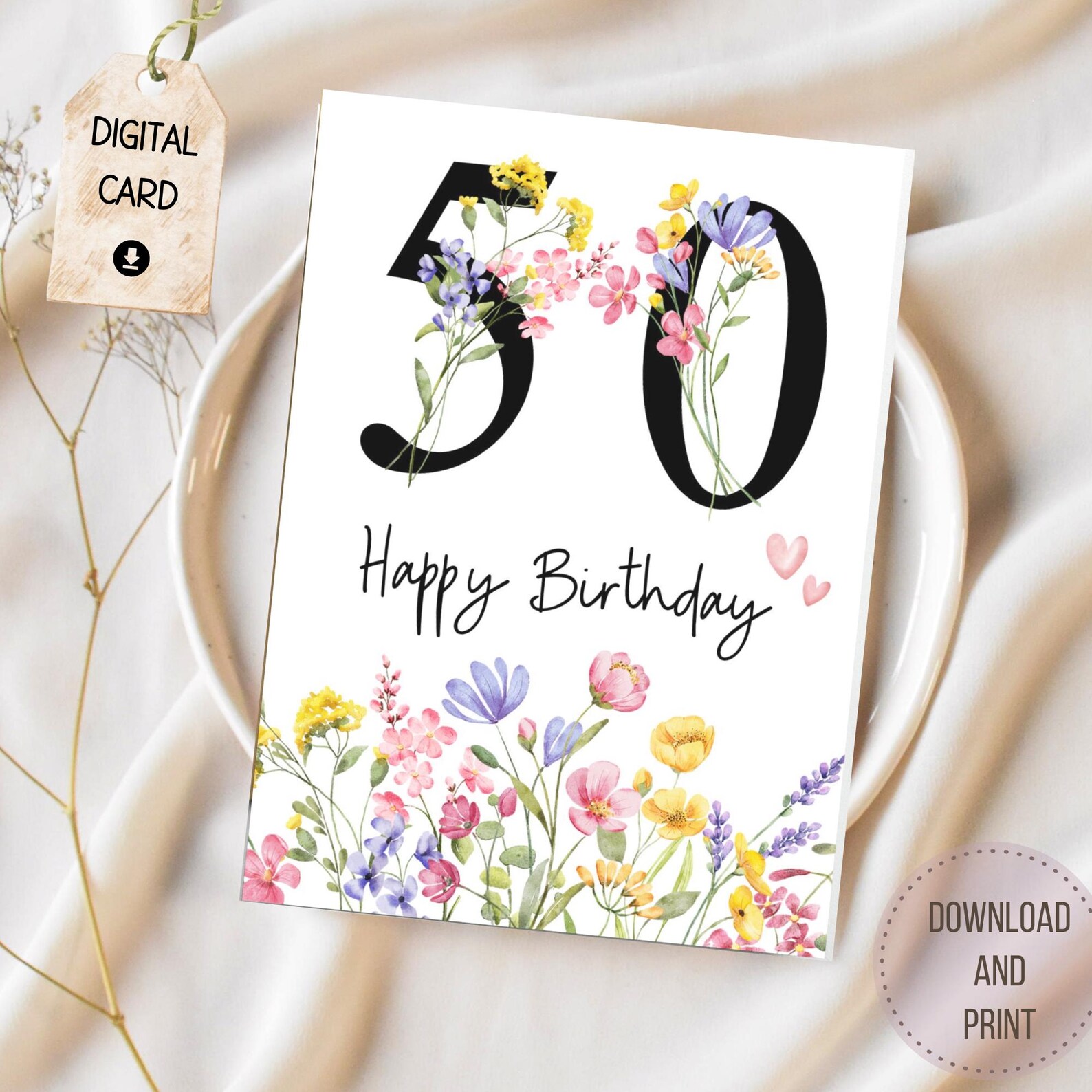 Printable 50th Birthday Card 50th Birthday Milestone Blank Card for ...
