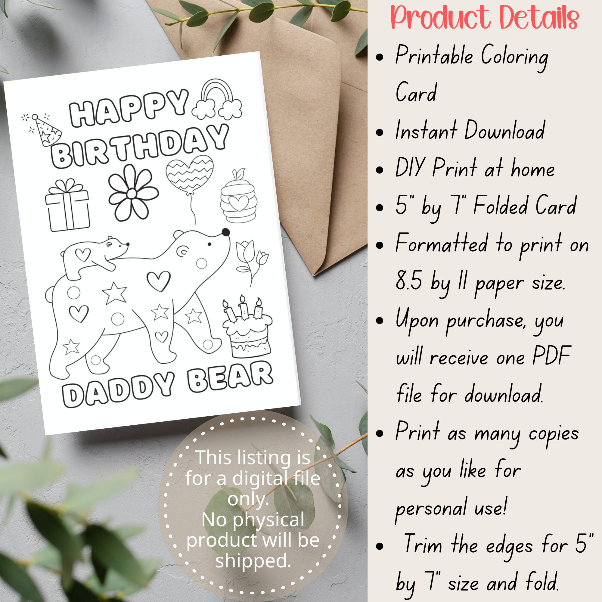 Dad Birthday Coloring Card Printable for Kids Happy Birthday Dad ...