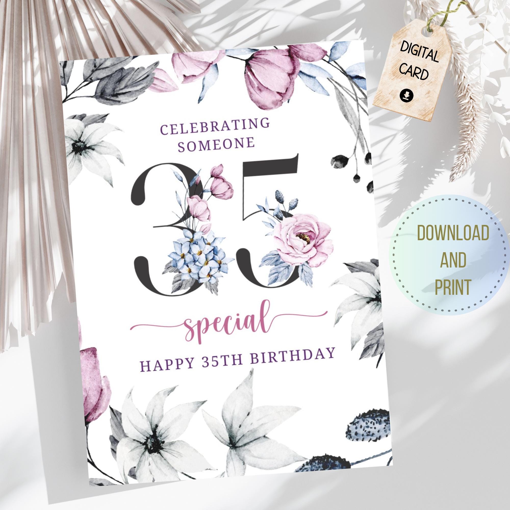Printable 35th Happy Birthday Card DIY Instant Download Blank Interior ...