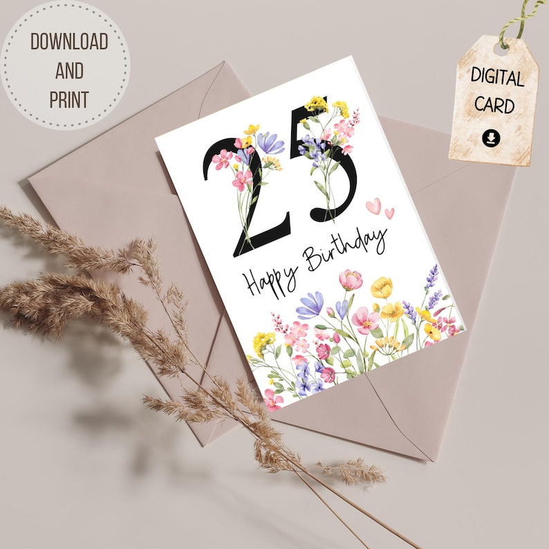 Printable 25th Birthday Card 25th Birthday Milestone Blank Card for ...