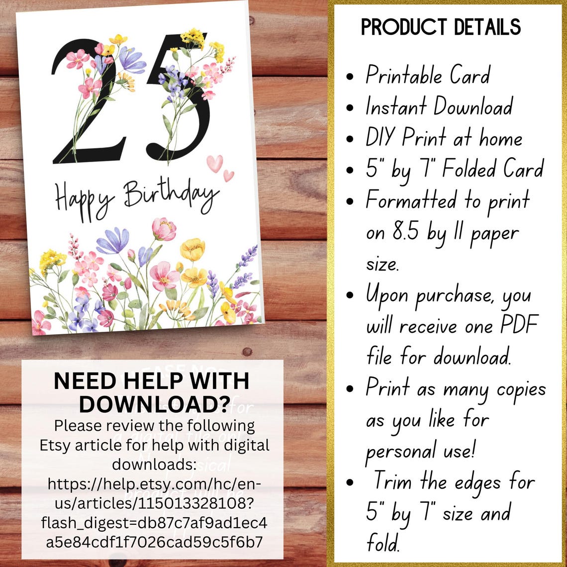 Printable 25th Birthday Card 25th Birthday Milestone Blank Card for ...
