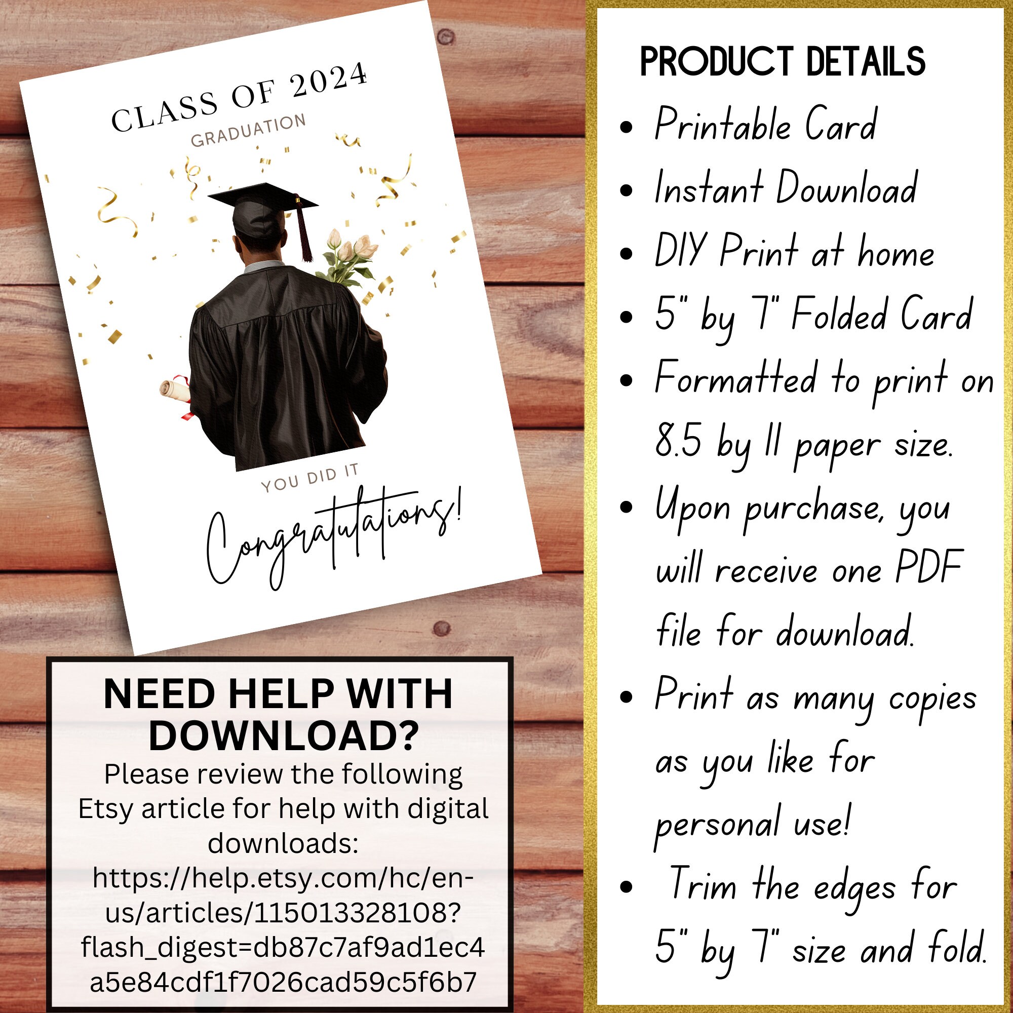 Instant Download Printable Graduation Card Congratulations Graduate ...