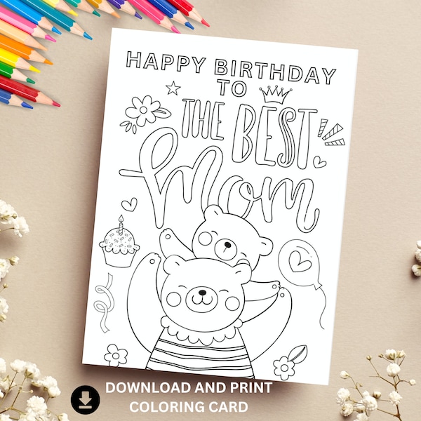 Mom Birthday Coloring Card - Etsy