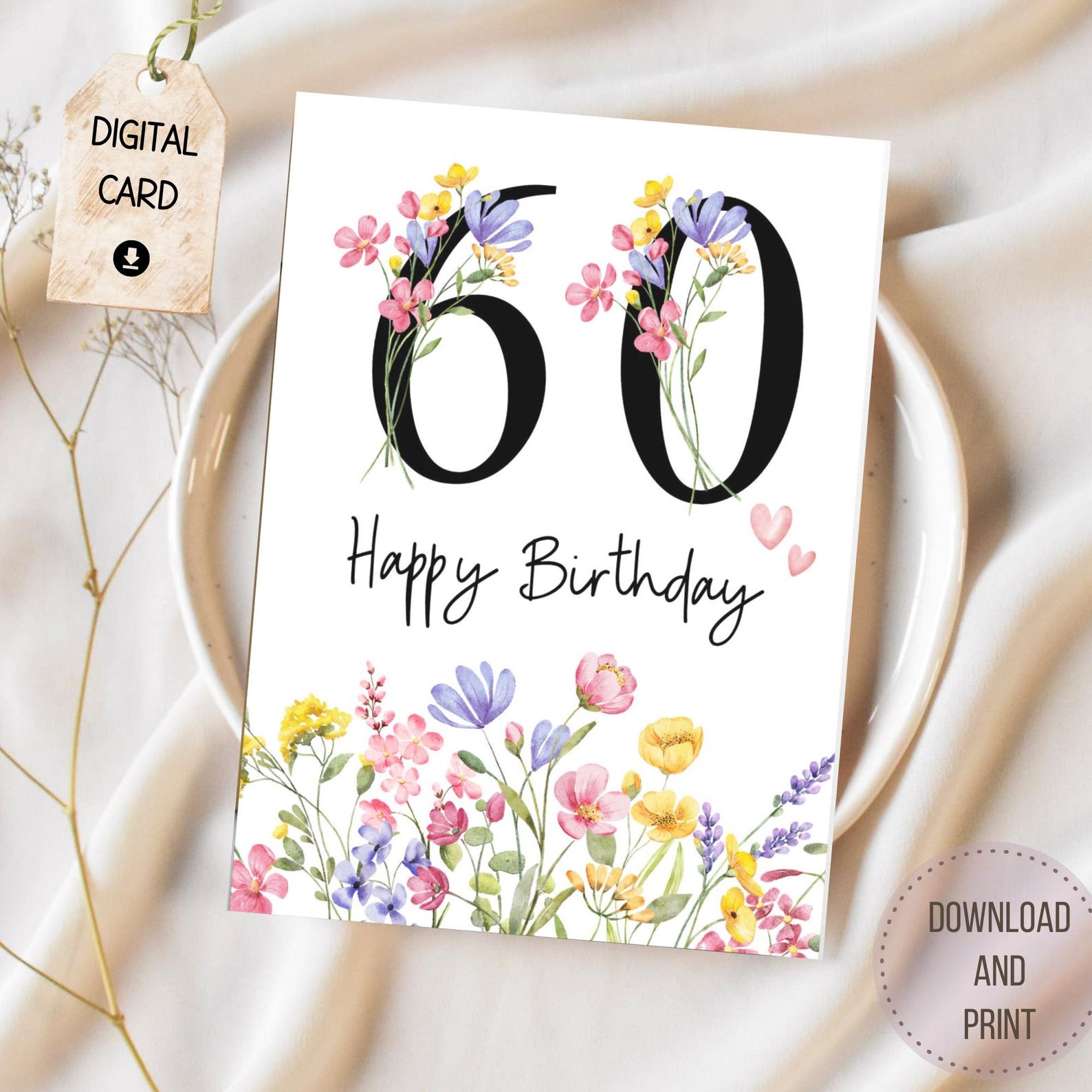 Printable 60th Birthday Card 60th Birthday Milestone Blank Card for ...