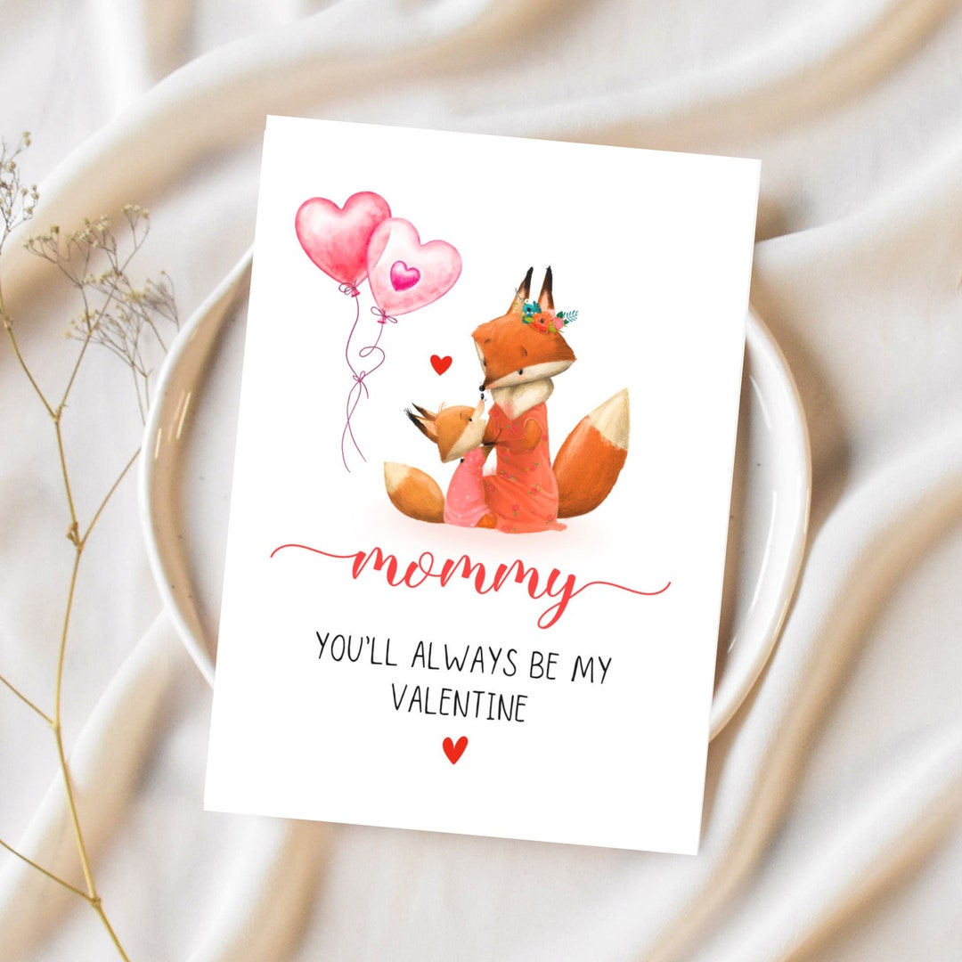 Mom Valentine's Card Baby Fox and Mom Valentines Happy Valentine's Day ...