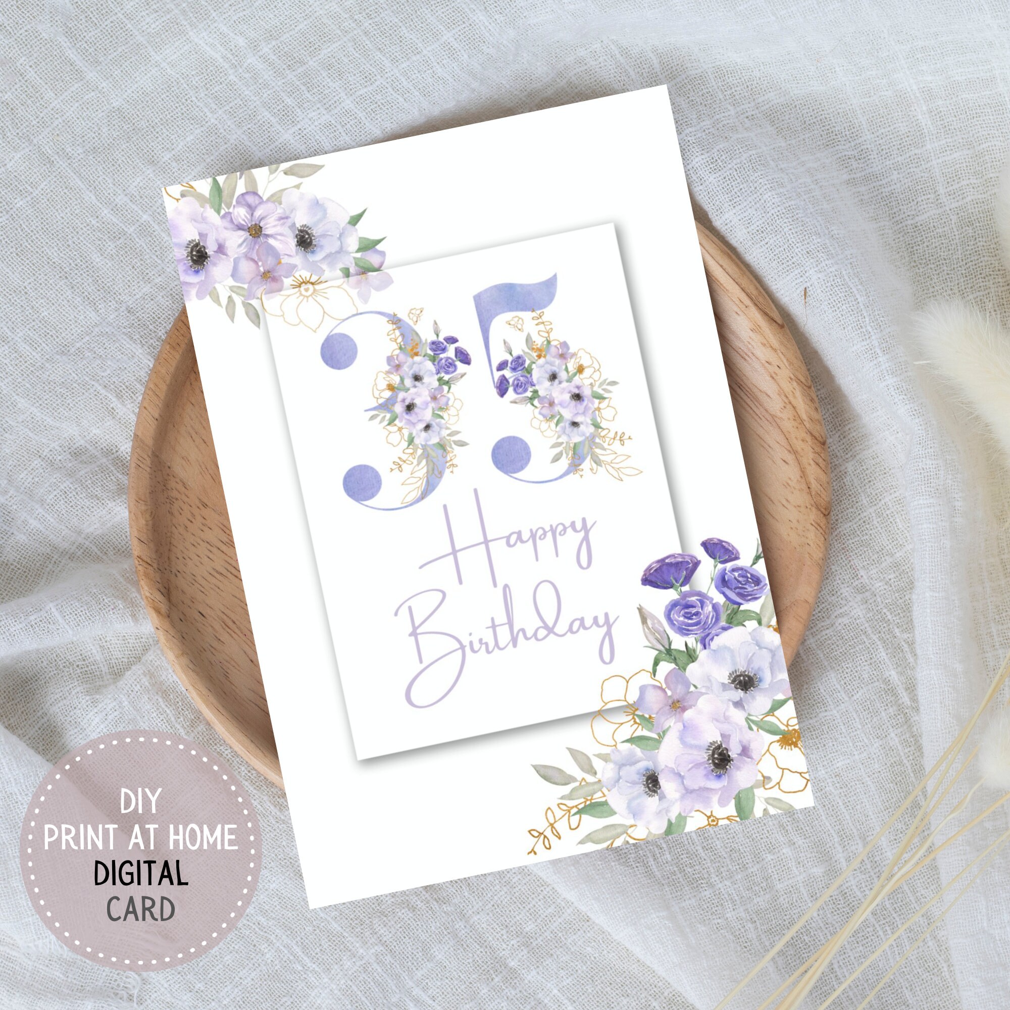 Printable 35th Happy Birthday Card Instant Download Blank - Etsy