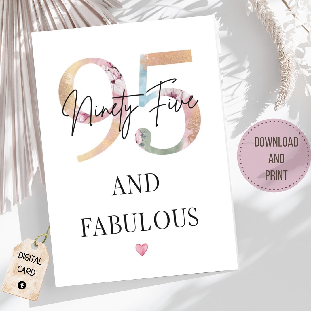 Printable 95th Happy Birthday Card DIY Instant Download Blank Interior ...