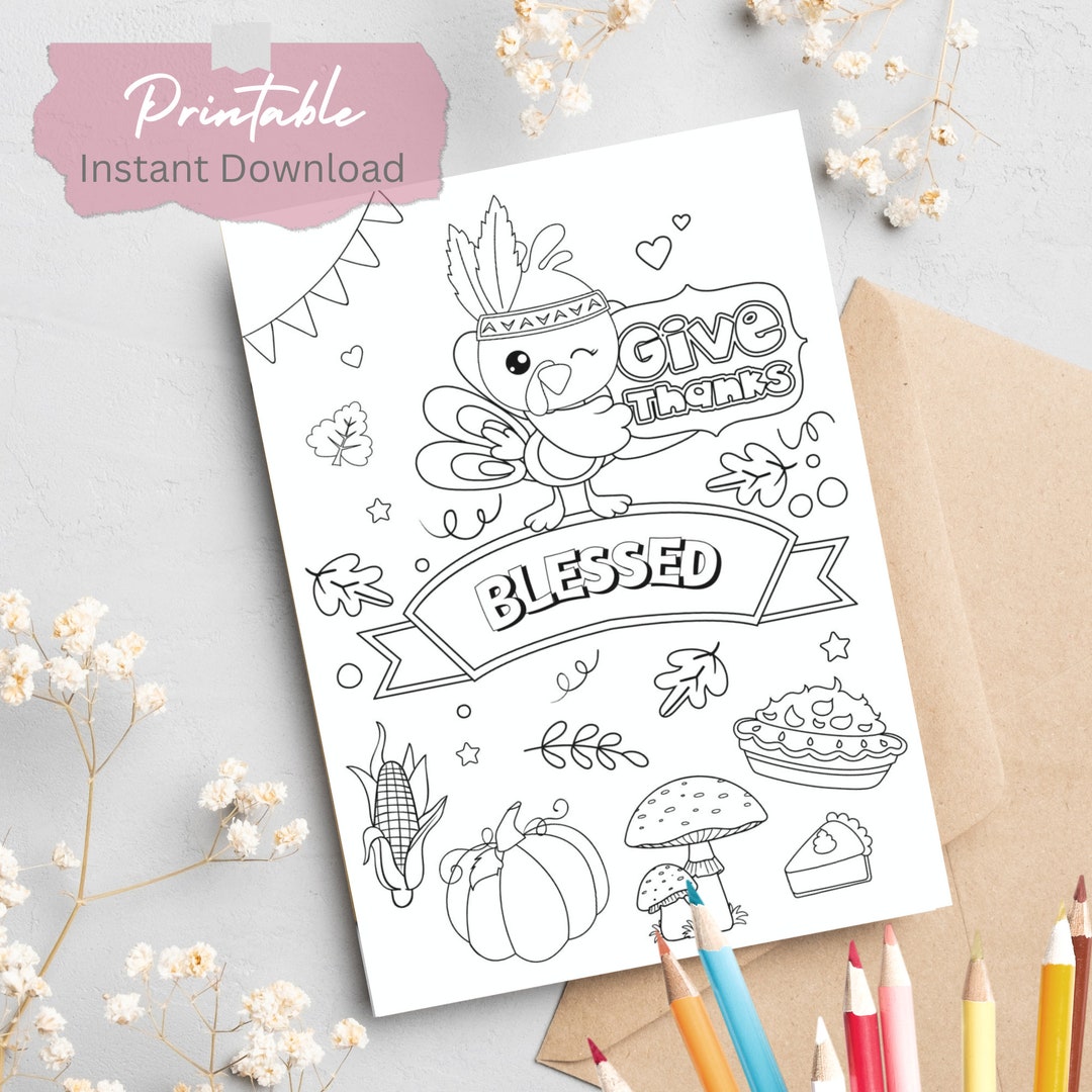 Thanksgiving Coloring Cards DIY Thanksgiving Card DIGITAL DOWNLOAD ...
