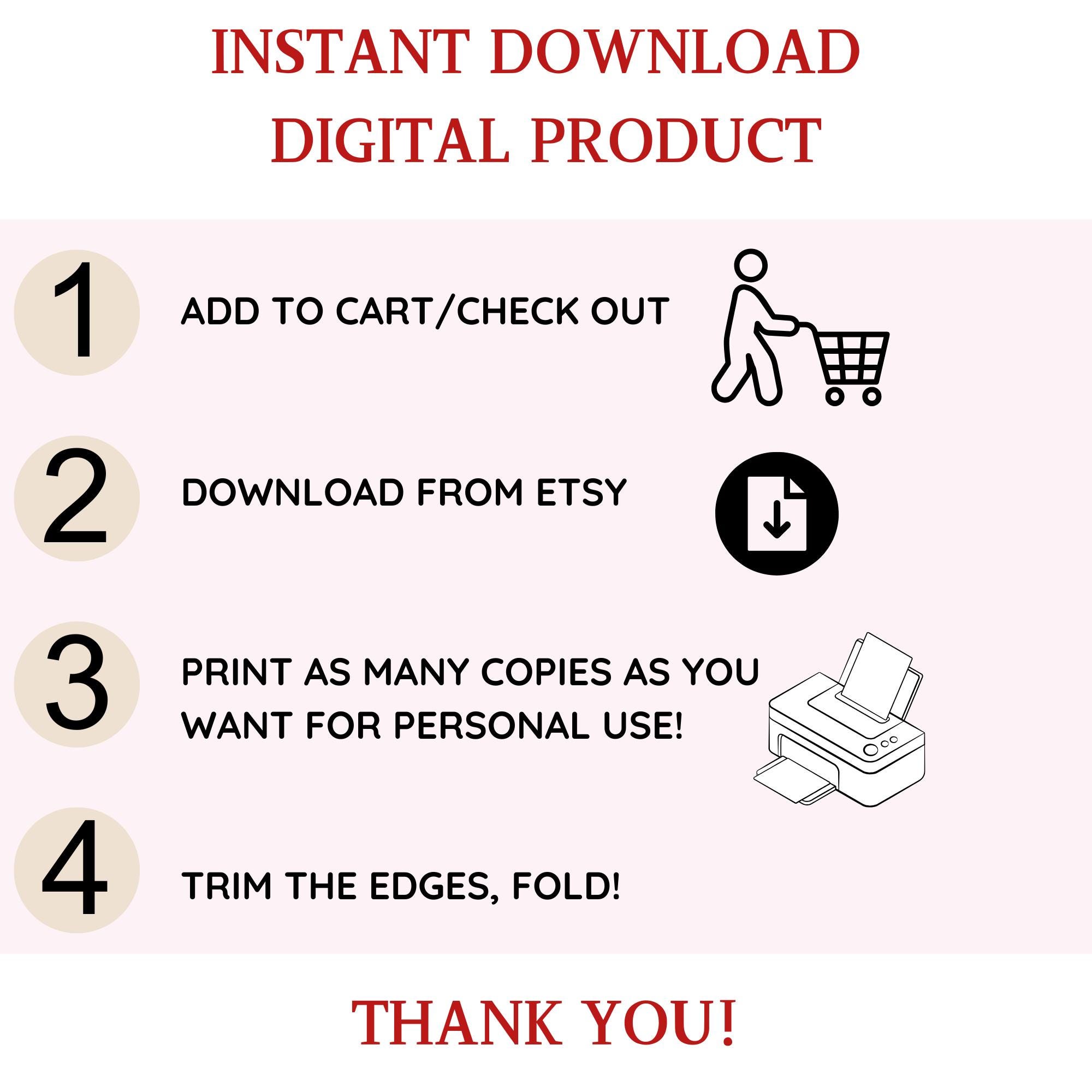 Printable 55th Happy Birthday Card DIY Instant Download Blank Interior ...