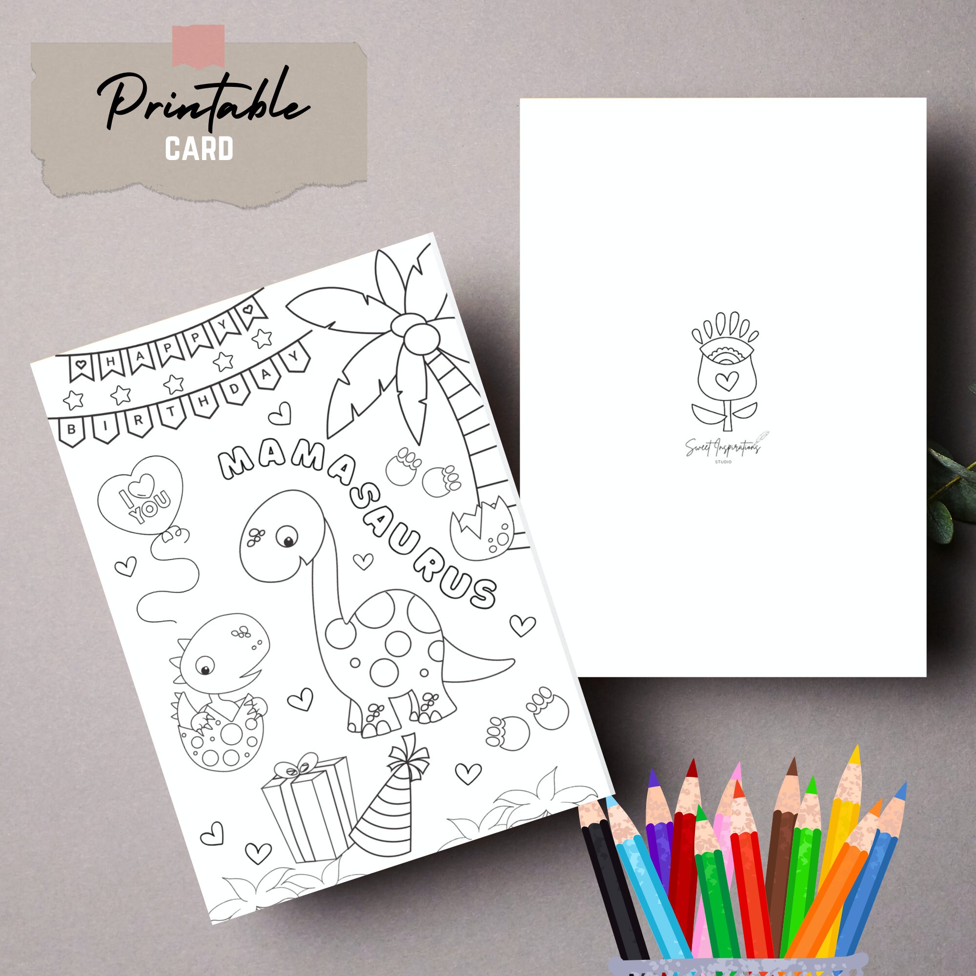 Printable Happy Birthday Mom Coloring Card Activity Dinosaur Coloring ...
