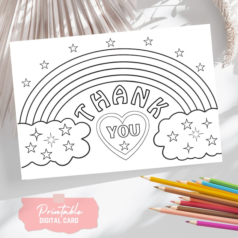 Printable Thank You Coloring Cards Value Pack Color Your Own Fun Thank ...