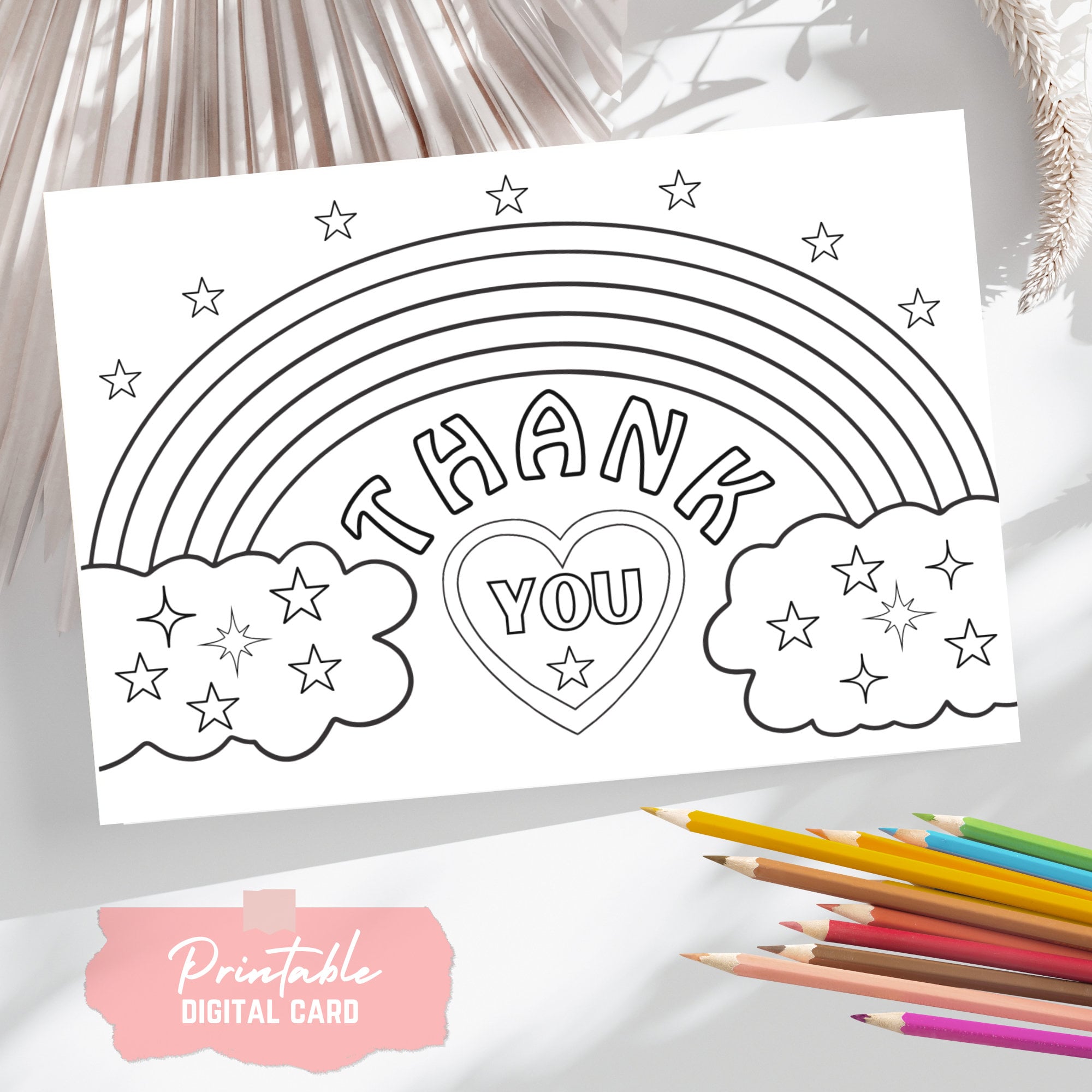 Printable Thank You Coloring Cards Value Pack Color Your Own Fun Thank ...