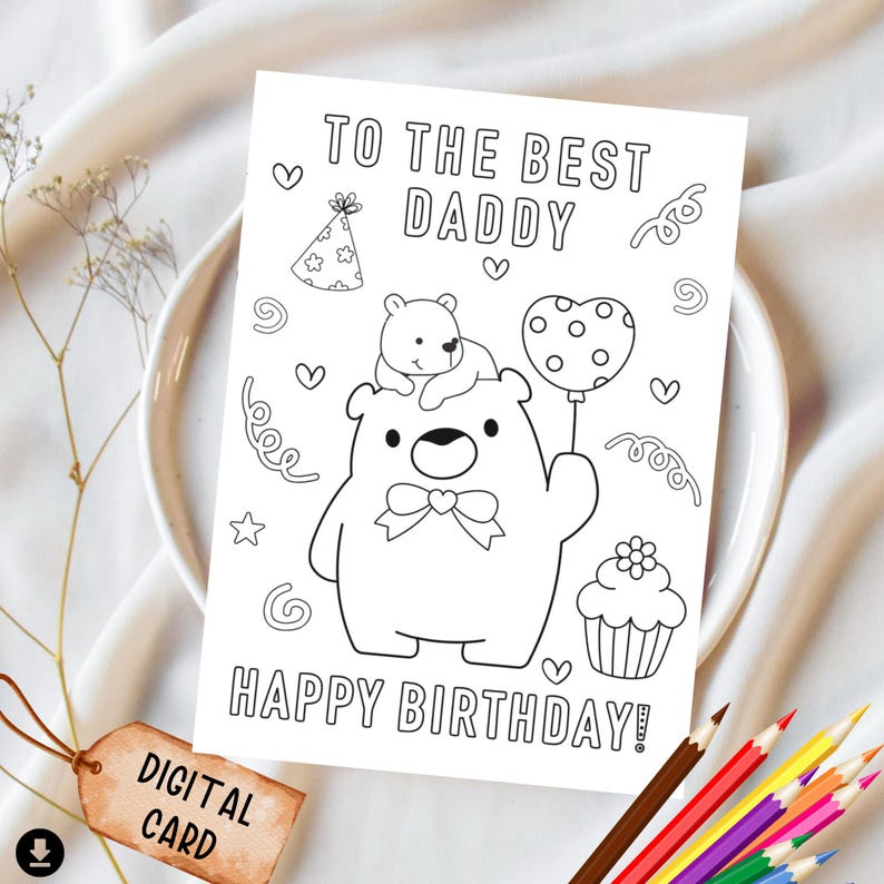 Dad Birthday Coloring Card Printable for Kids Happy Birthday Dad ...