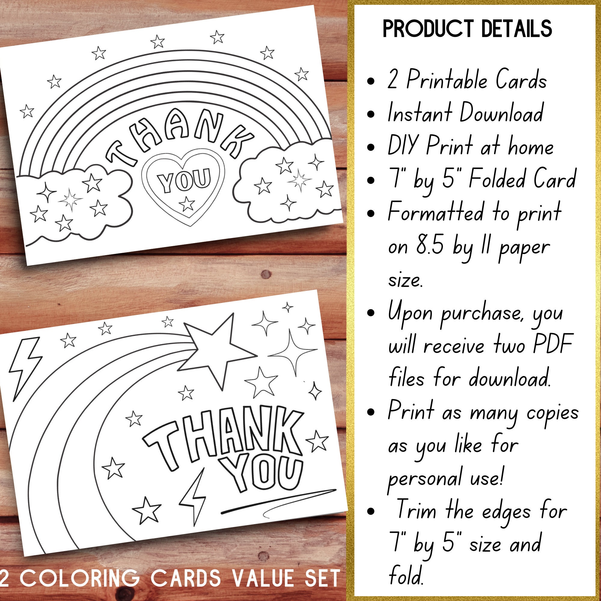 Printable Thank You Coloring Cards Value Pack Color Your Own Fun Thank ...