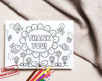PRINTABLE Thank You Coloring Card for Kids DIY Print and - Etsy