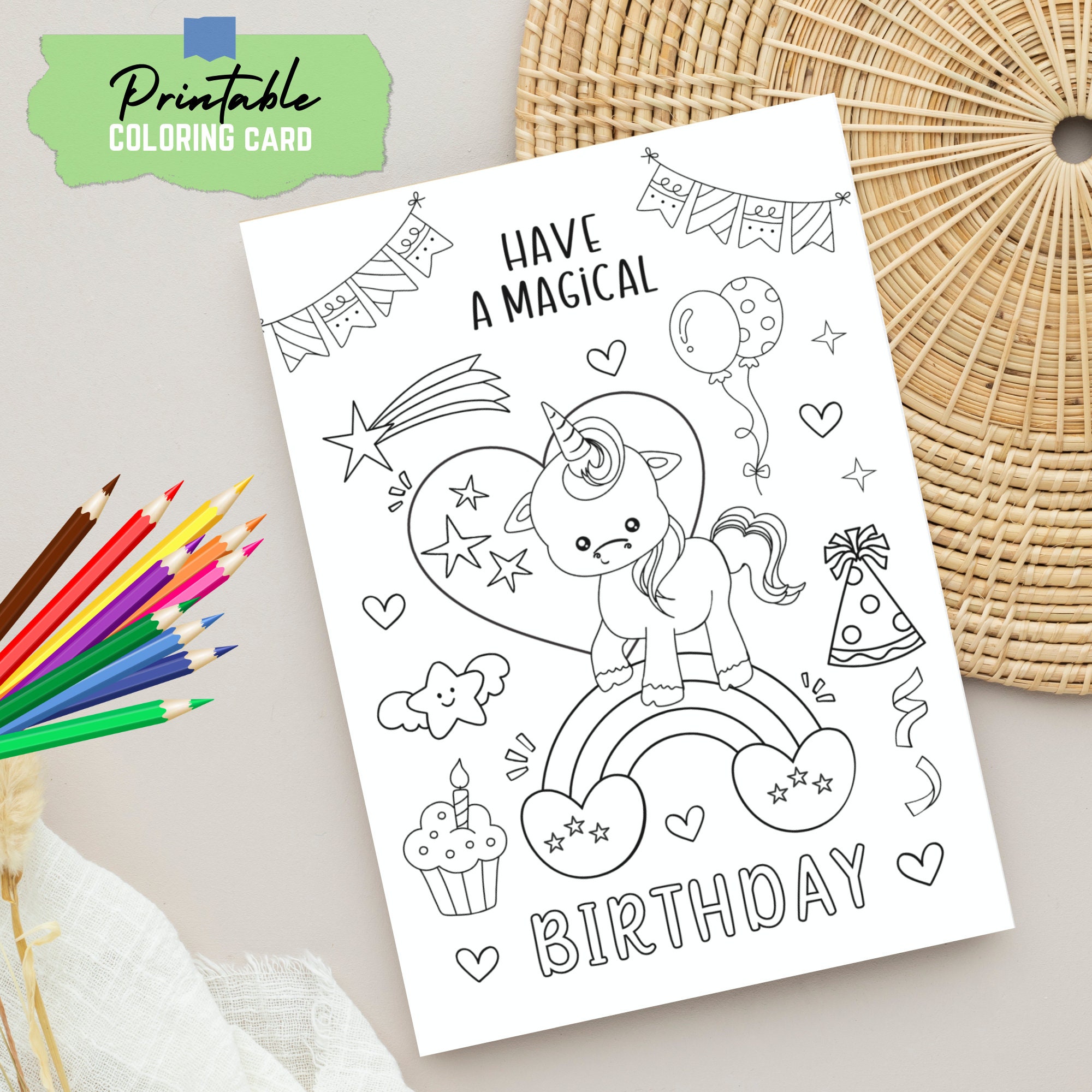 Printable Happy Birthday Coloring Card Activity Unicorn Coloring Card ...