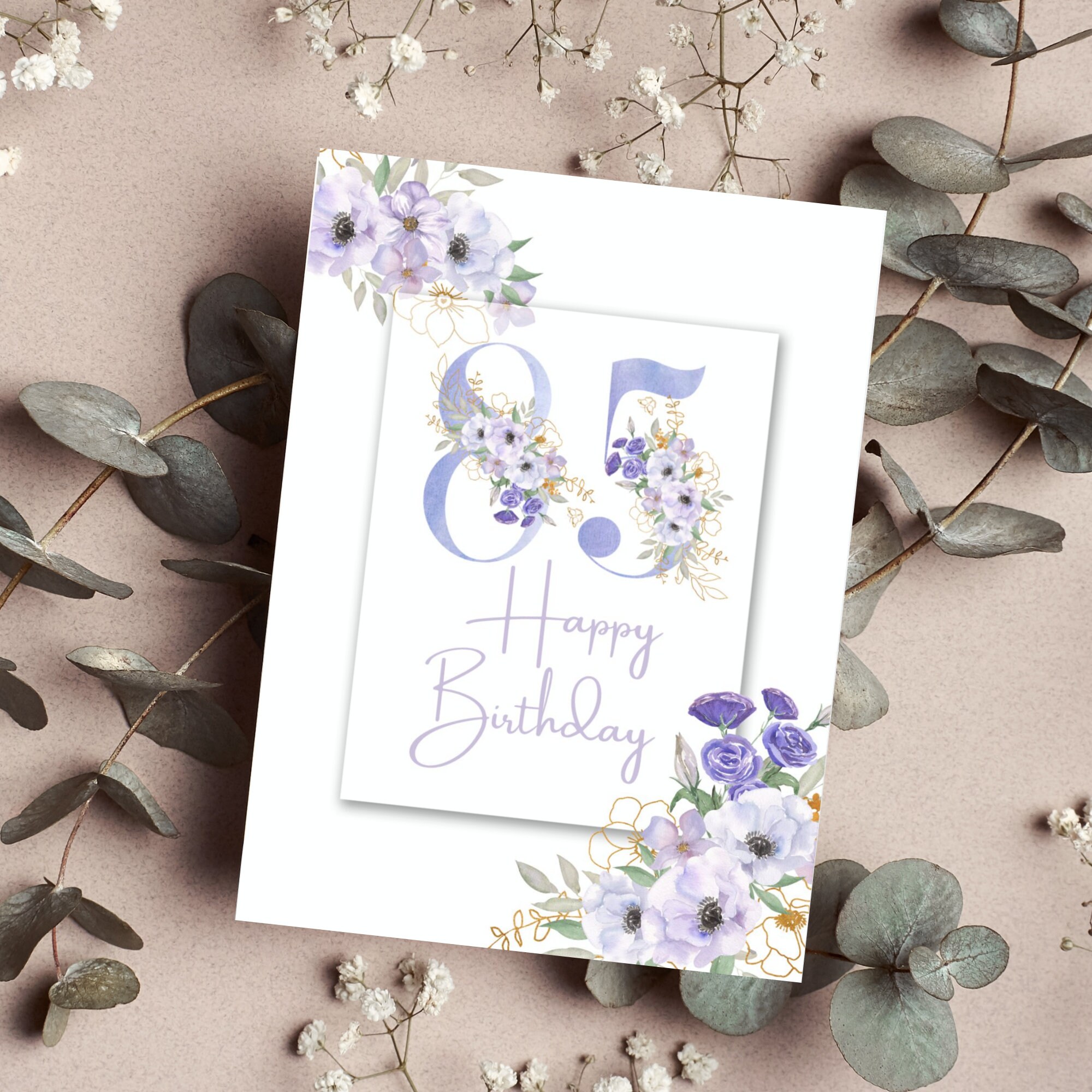 Printable 85th Happy Birthday Card | Instant Download | Blank Interior ...