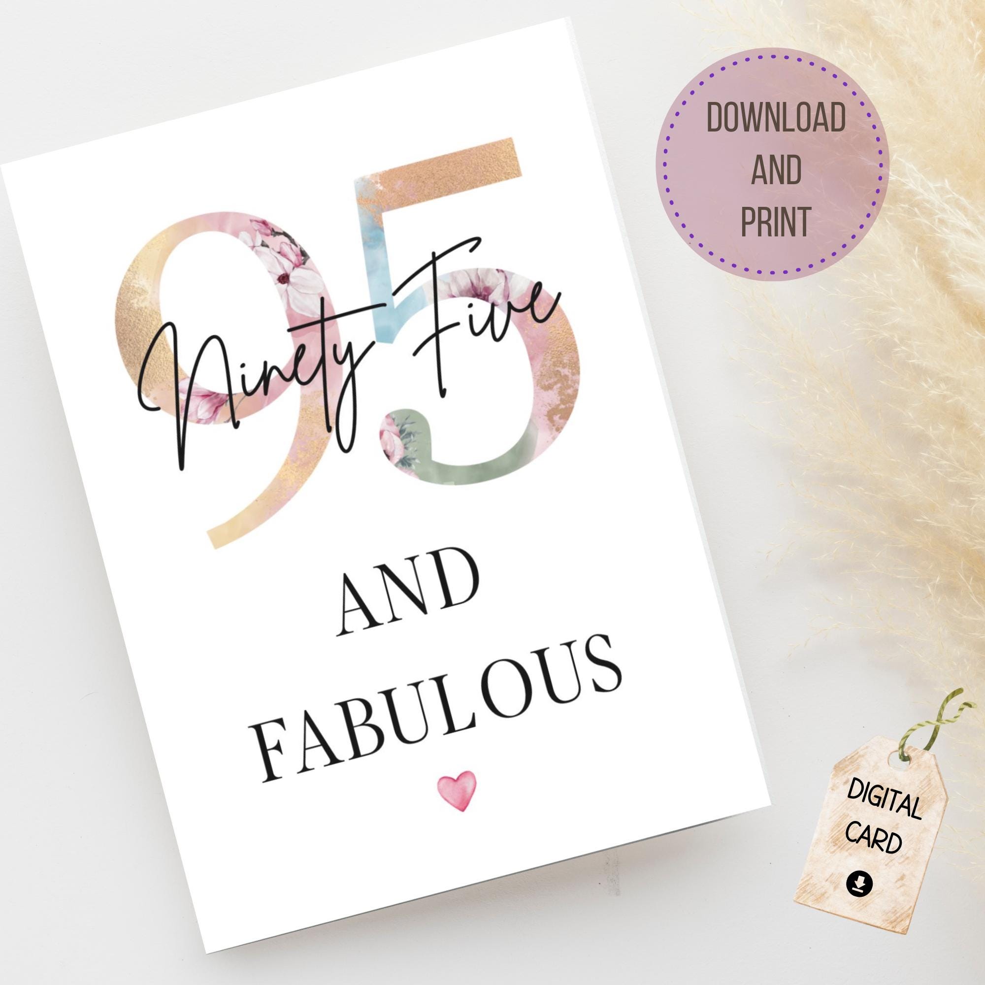 Printable 95th Happy Birthday Card DIY Instant Download Blank Interior ...