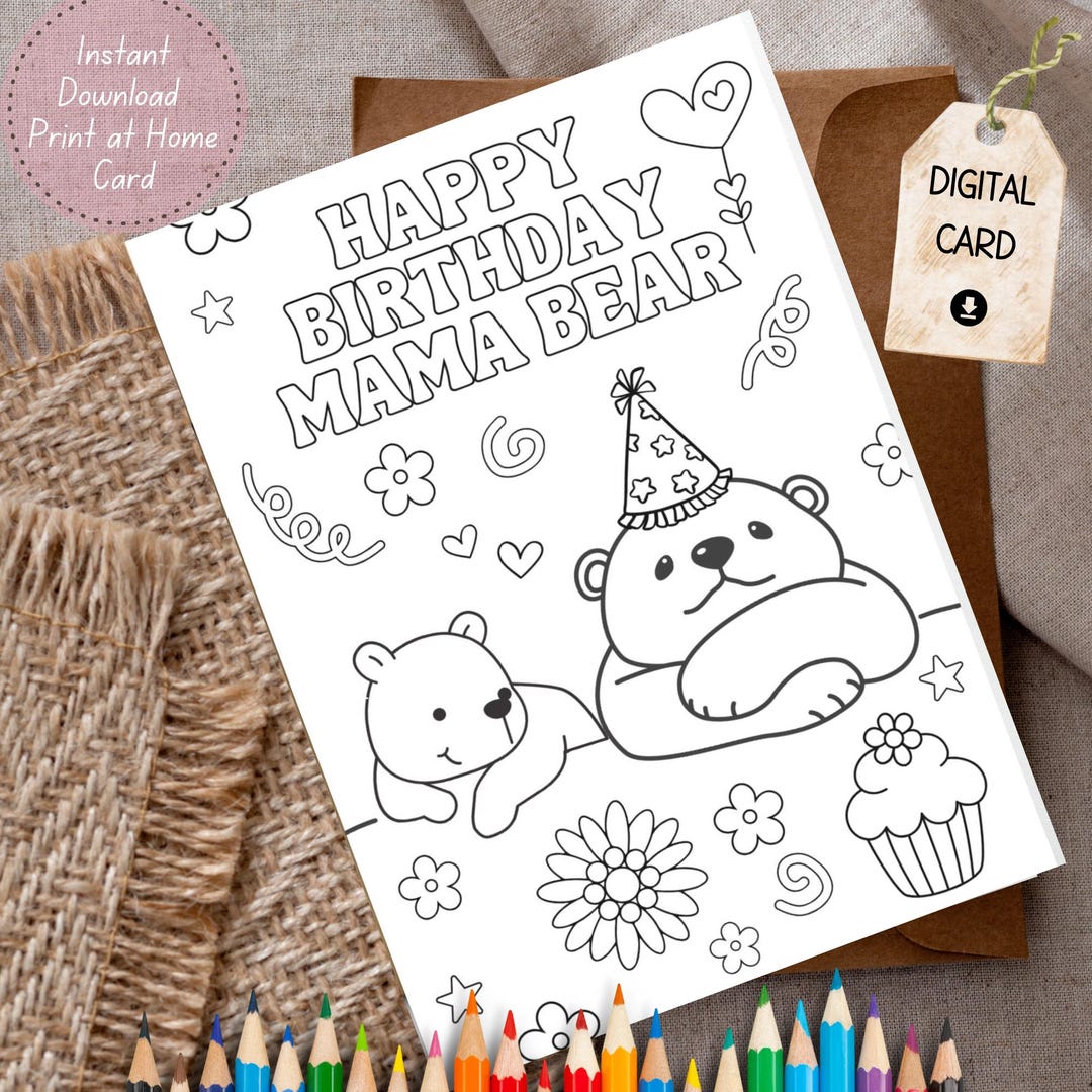 Printable Mom Birthday Coloring Card Activity Floral Coloring Card for ...