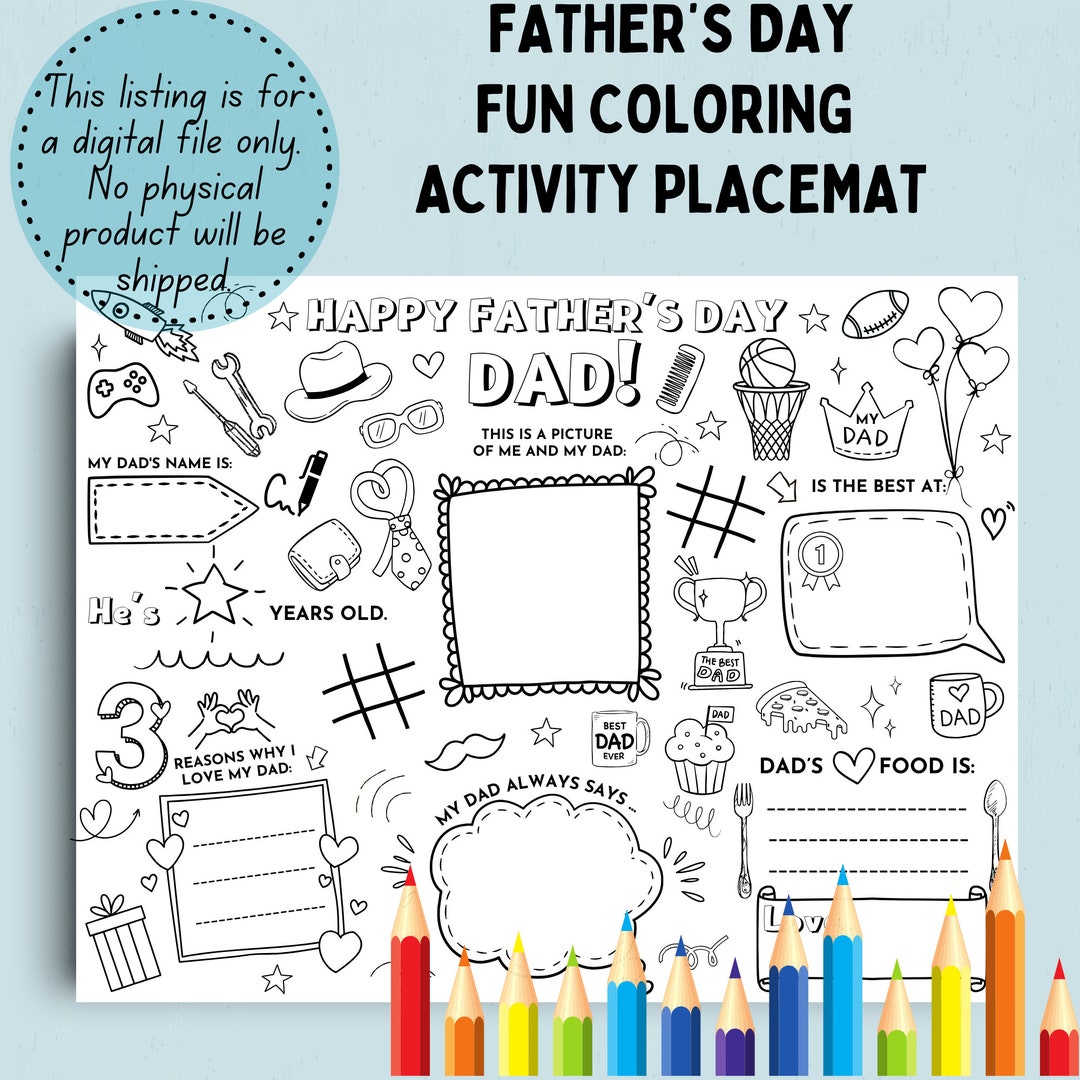 Father's Day Dad Coloring Page Activity Placemat Gift for Dad Coloring ...