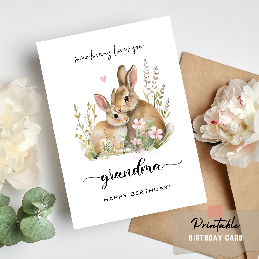 Birthday Card for Grandma Cute Bunny With Grandmother Greeting Card ...