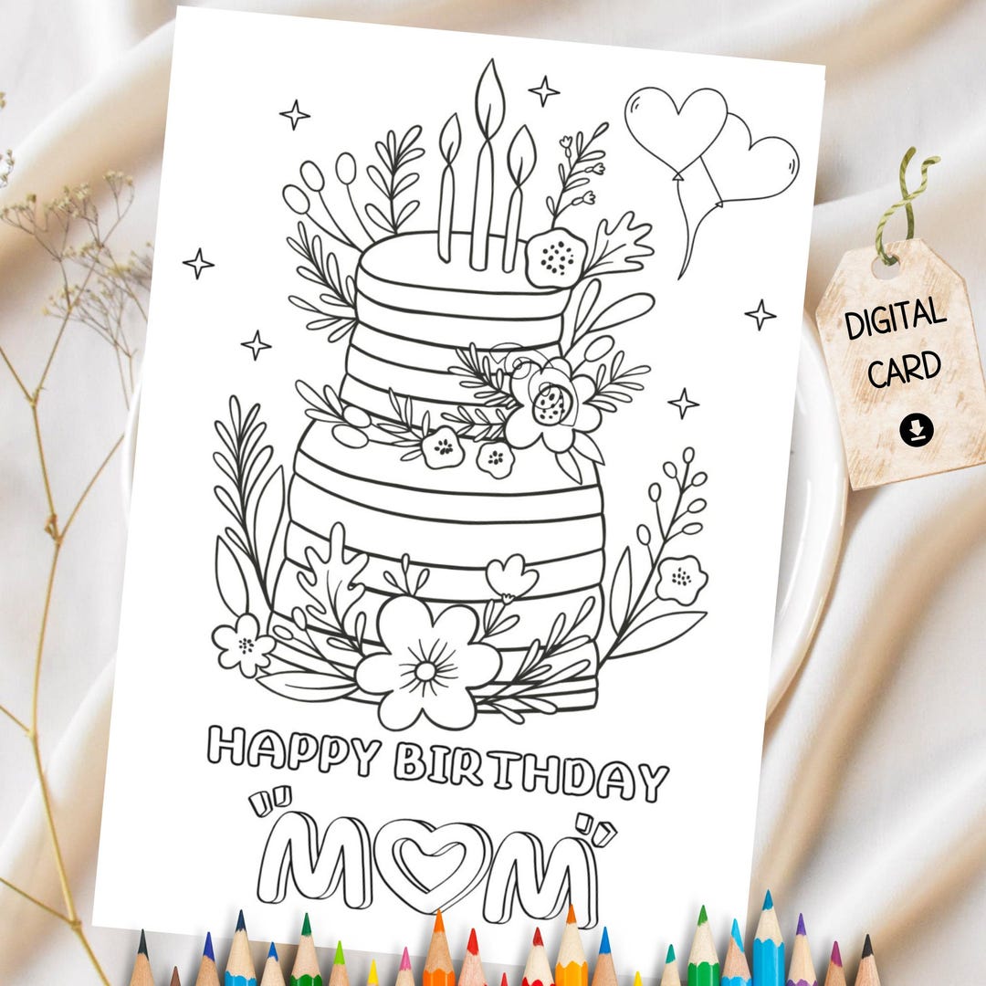 Mom Birthday Coloring Card Printable Card Instant Download Card ...