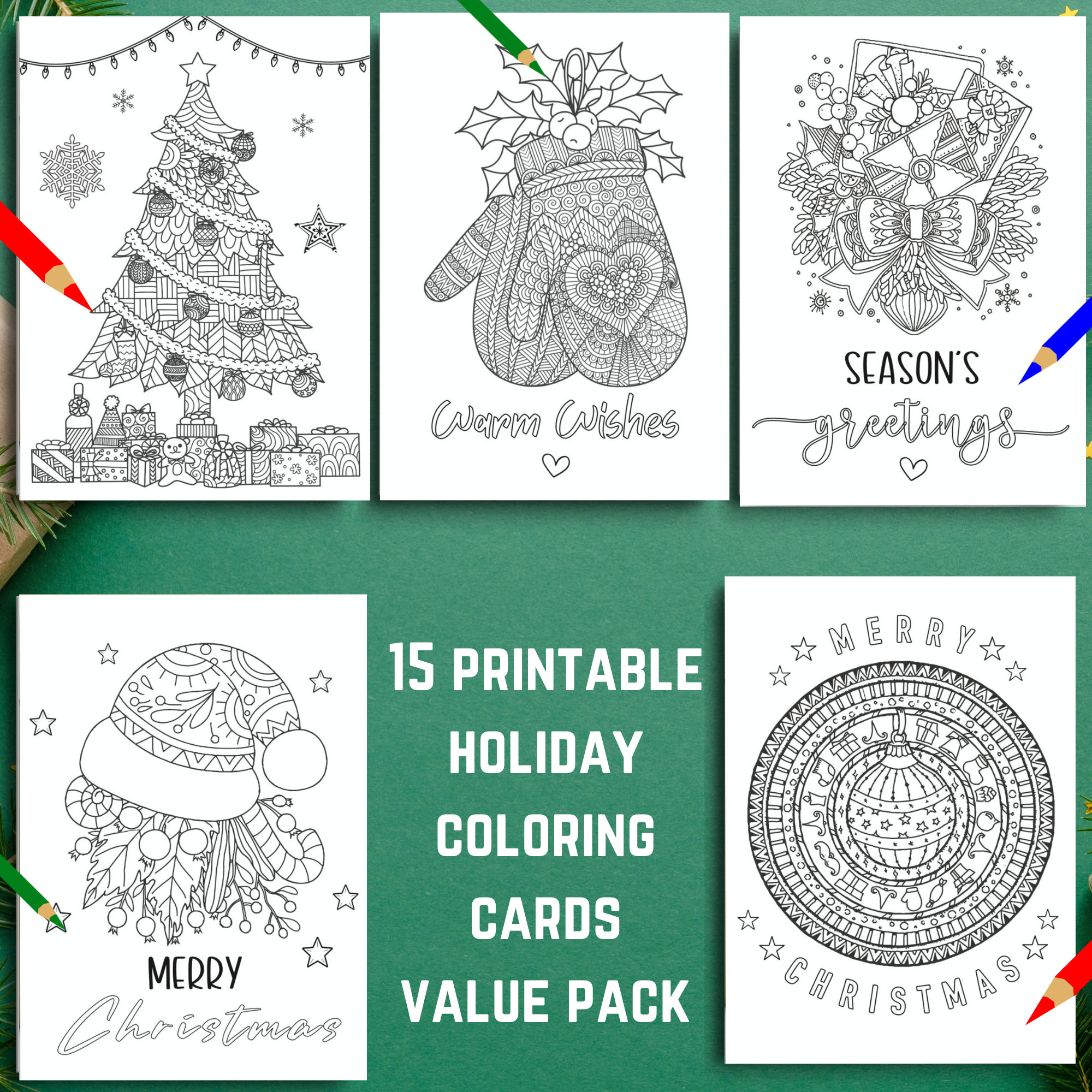 Christmas Mandala Art Coloring Cards Notebook Doodles Colorable Holiday ...