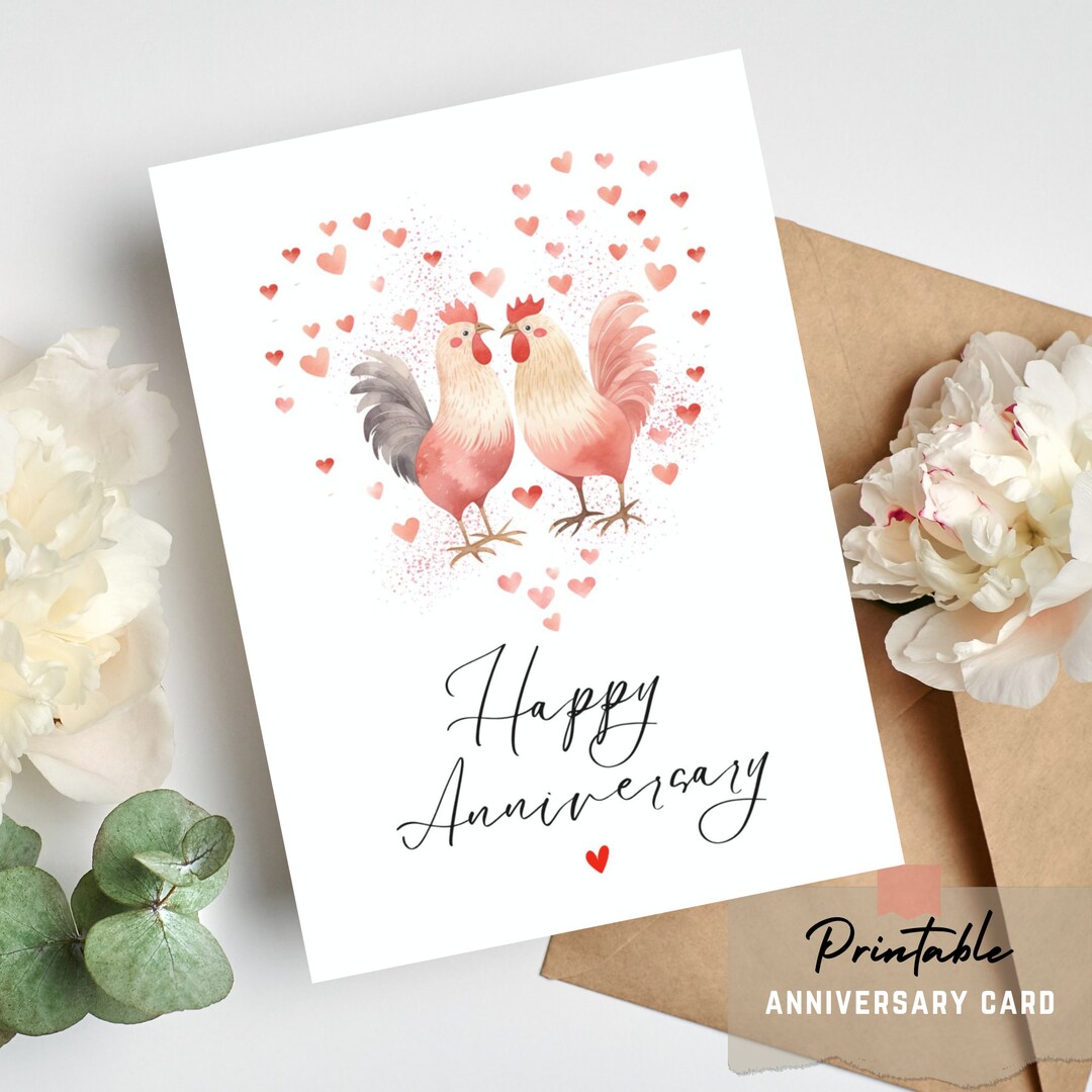 Anniversary Card Chicken Card DIY Hen Rooster Valentine's Couple's Card ...