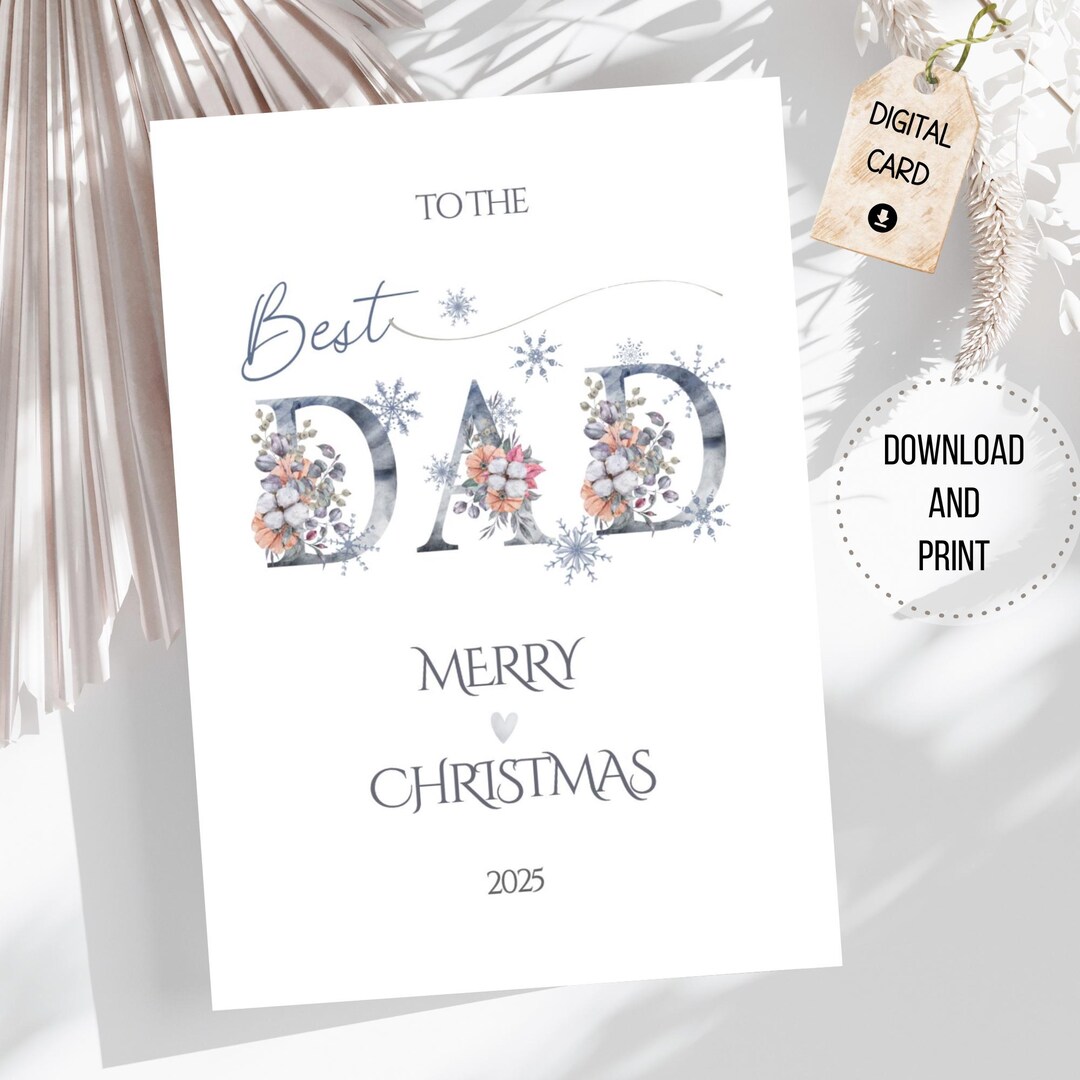 Dad Christmas Card Floral Merry Christmas Dad Christmas Card for Dad ...