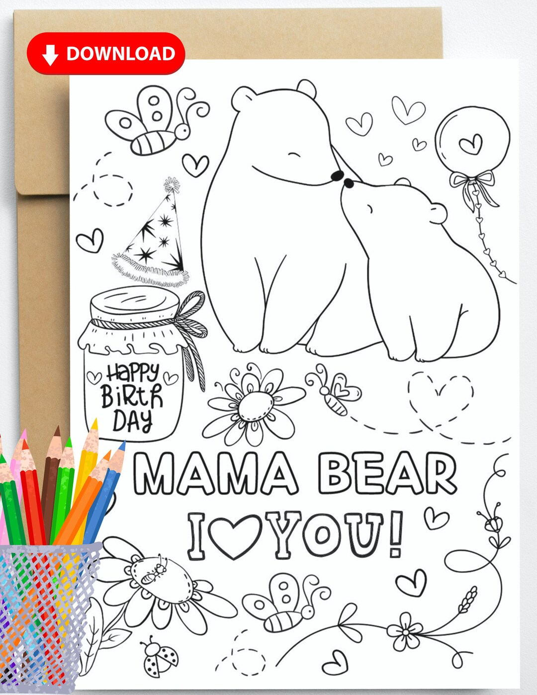 PRINTABLE Happy Birthday Coloring Card for Mom | Fun Coloring Activity ...