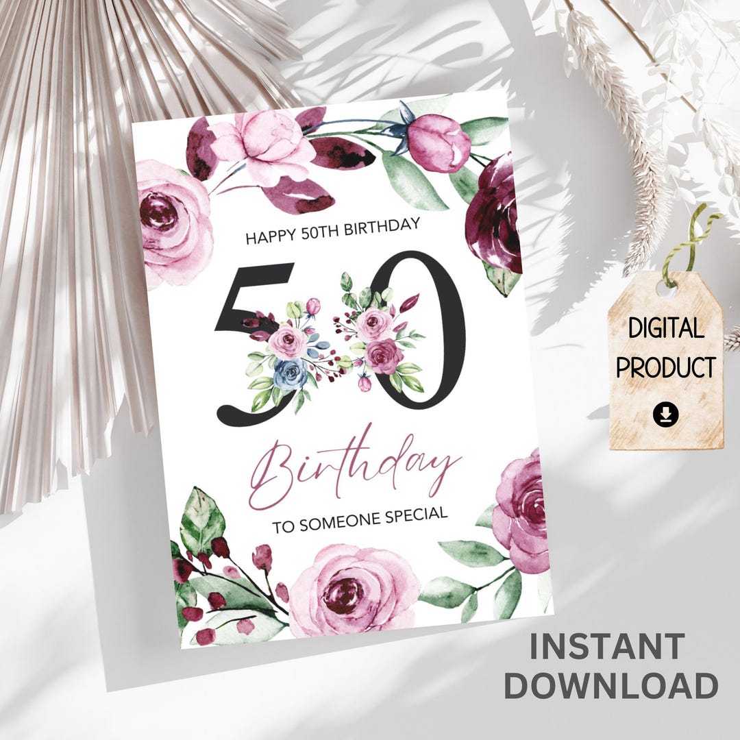 Printable 50th Happy Birthday Card Instant Download Blank Interior 50th ...