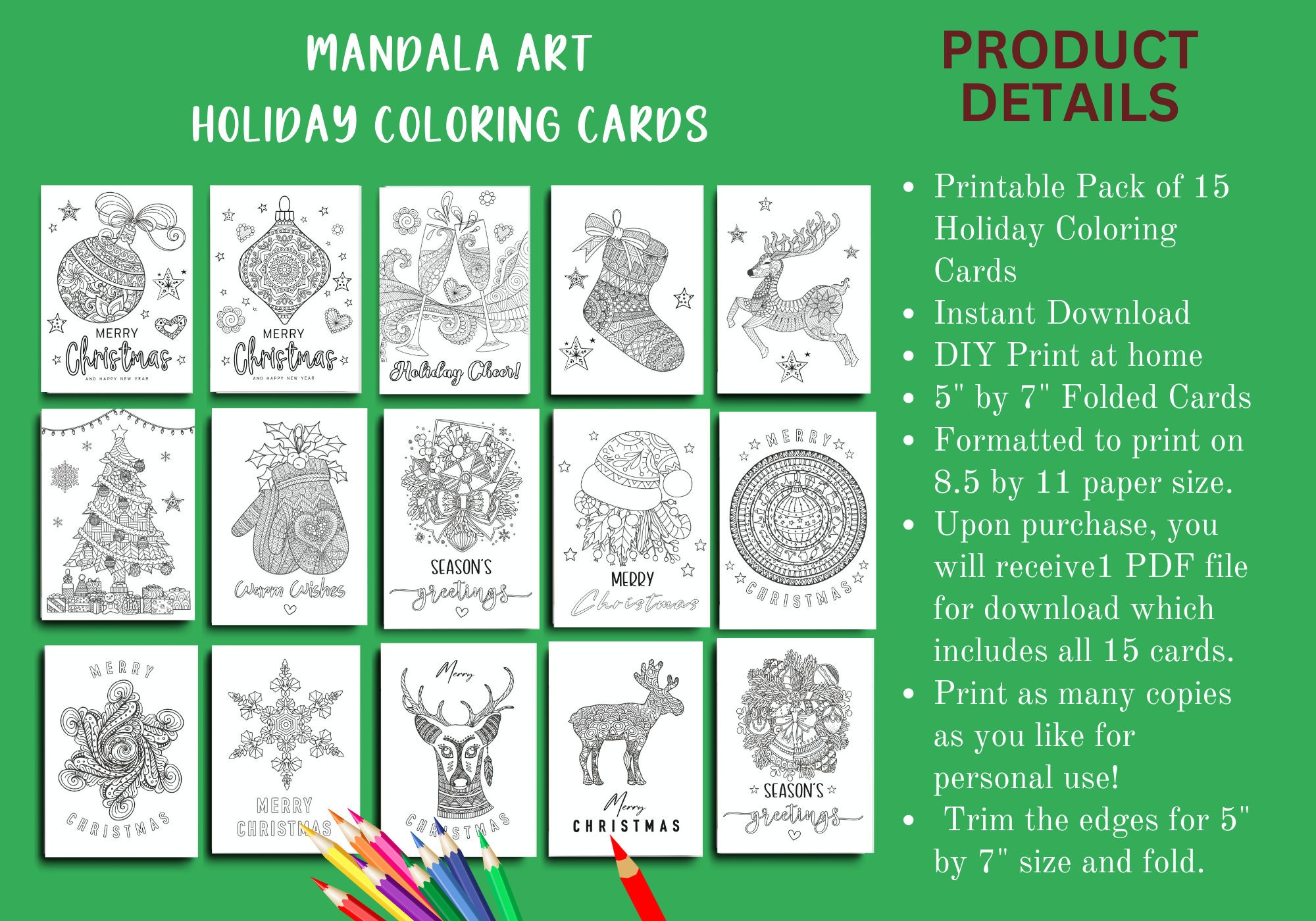 Christmas Mandala Art Coloring Cards Notebook Doodles Colorable Holiday ...