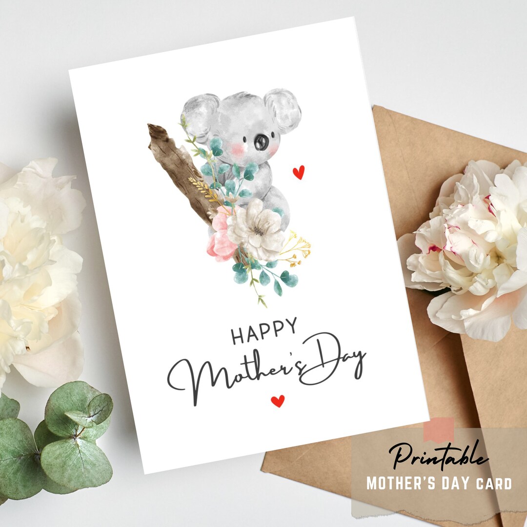 Mother's Day Card for Mom Watercolor Koala Printable Greeting Card From ...