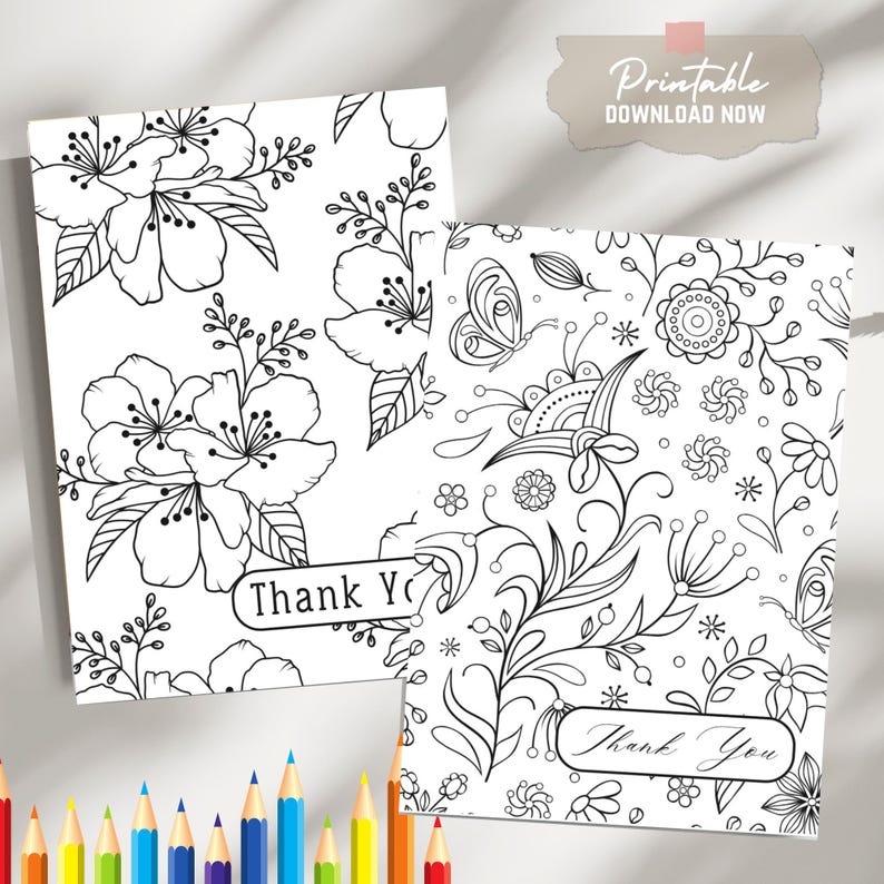 Printable Thank You Coloring Cards Digital Cards 6 Pack Value Bundle ...