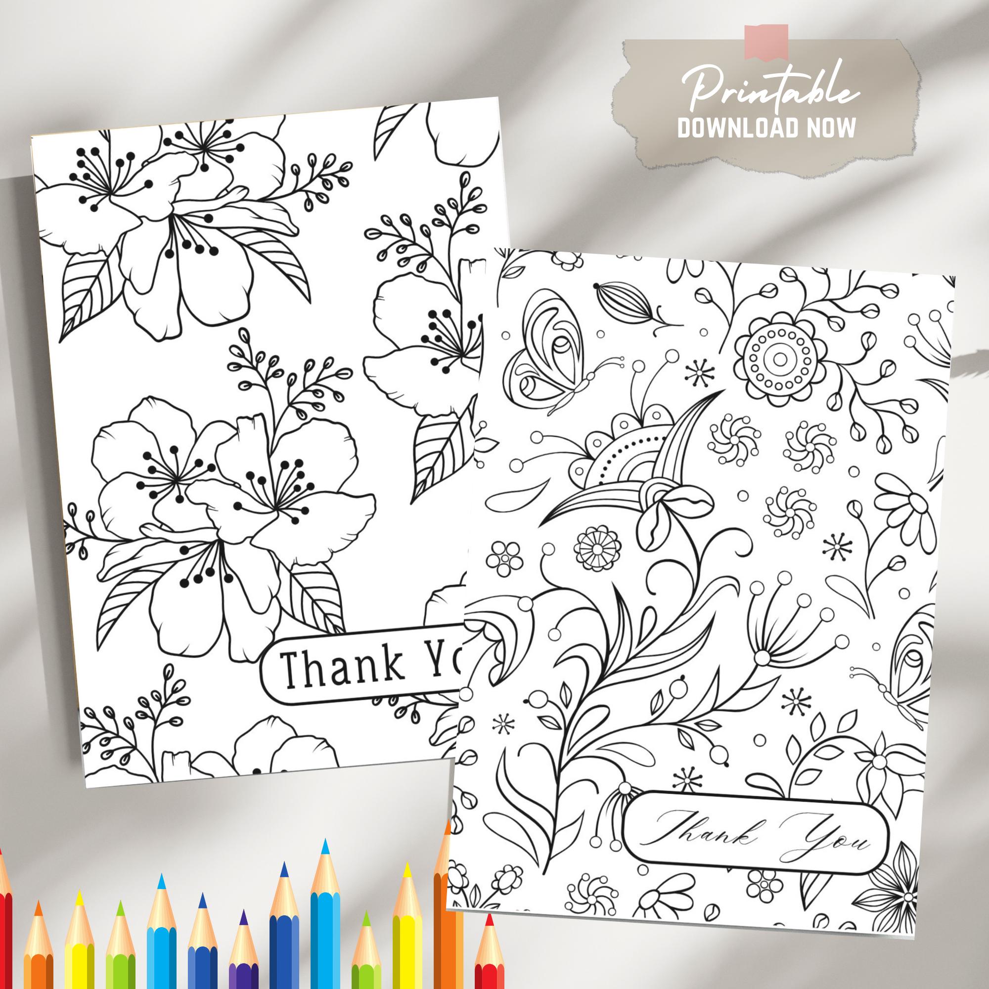 Printable Thank You Coloring Cards Digital Cards 6 Pack Value Bundle ...