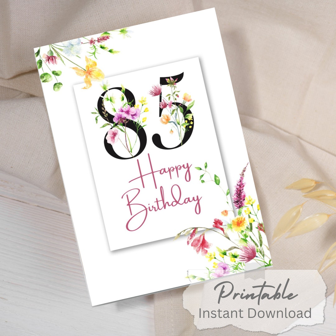 Printable 85th Happy Birthday Card Instant Download Blank Interior 85th ...