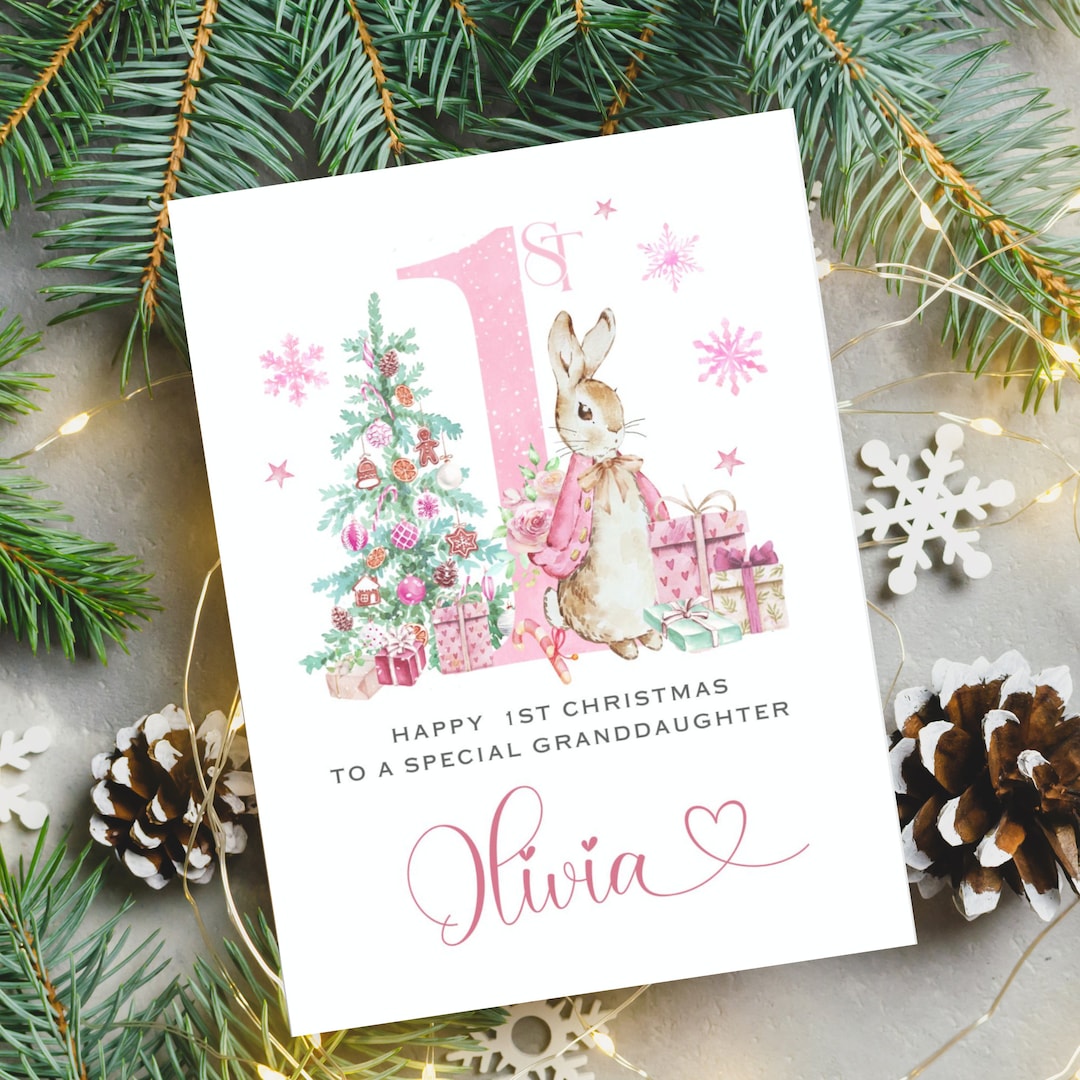 1st Christmas Card First Christmas Card Peter Rabbit Baby Girl Daughter ...