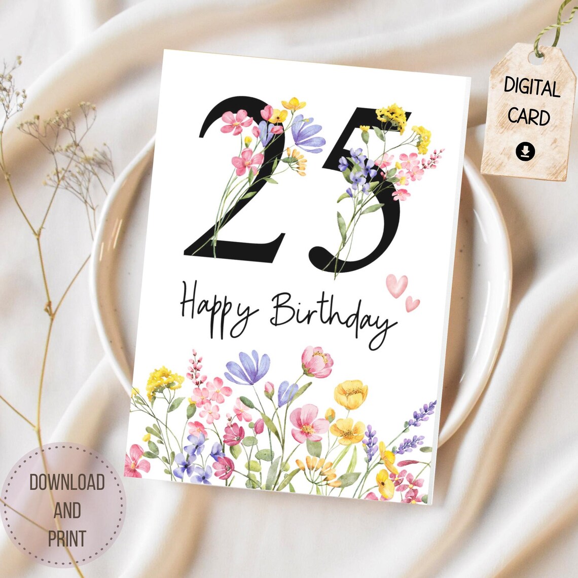 Printable 25th Birthday Card 25th Birthday Milestone Blank Card for ...