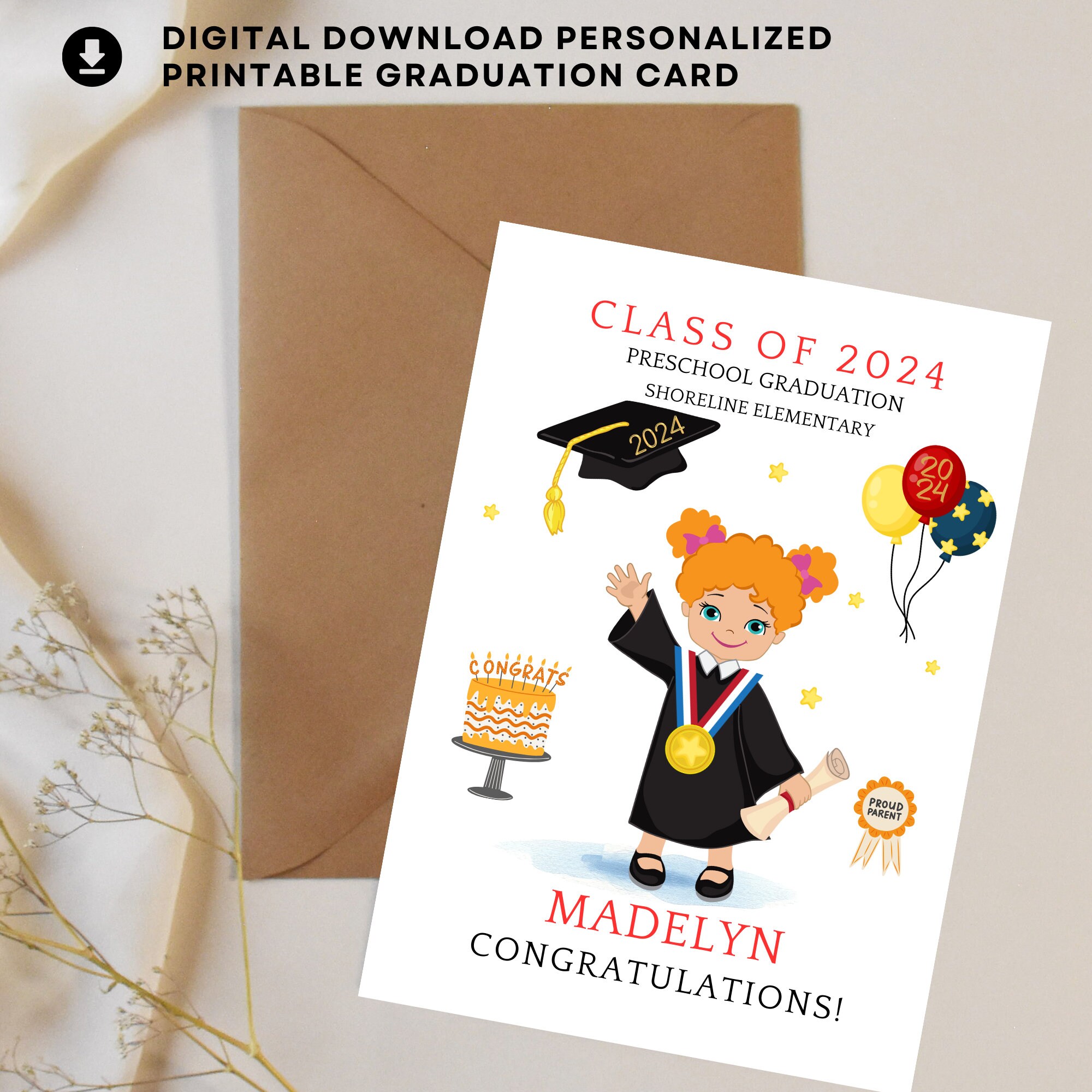 Downloadable Personalized Kids Graduation Card Congratulations ...