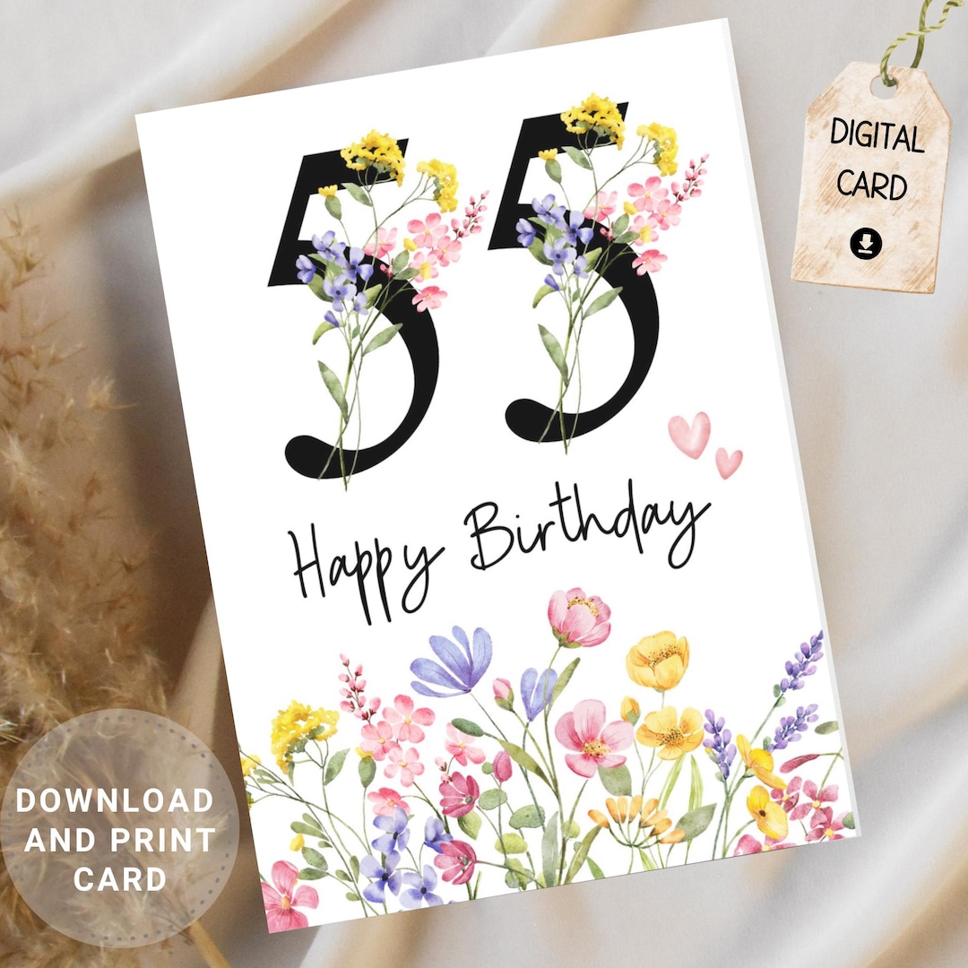 Printable 55th Birthday Card 55th Birthday Milestone Blank Card for Mom ...