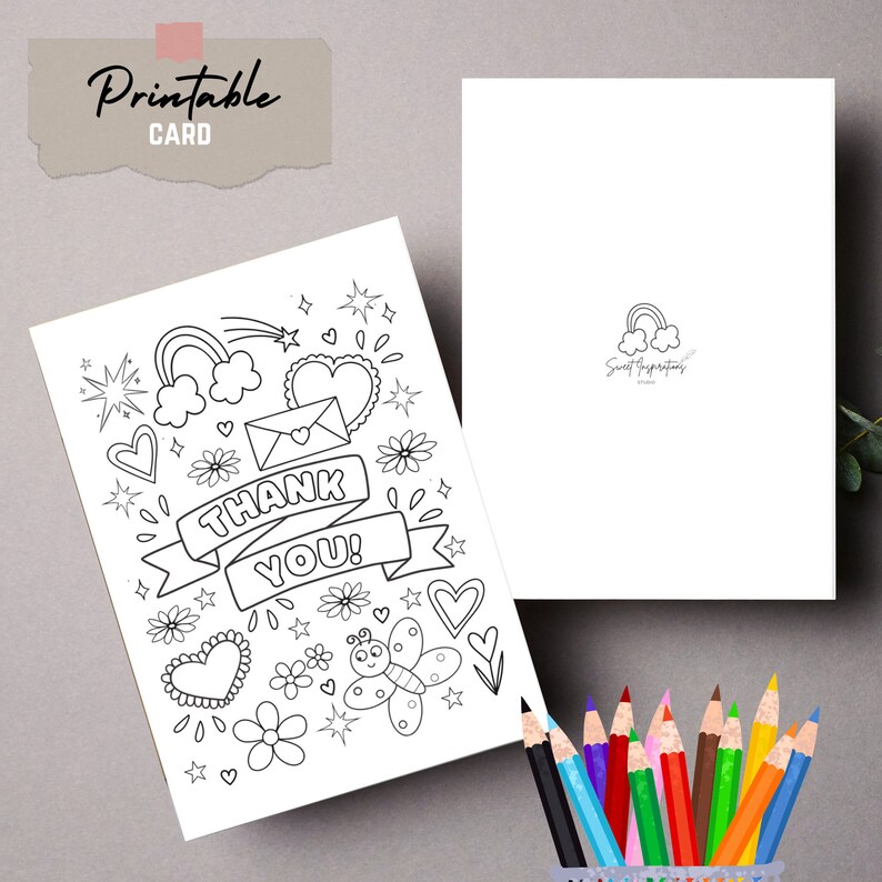 Printable Thank You Coloring Card Color Your Own DIY Fun Thank You Card ...