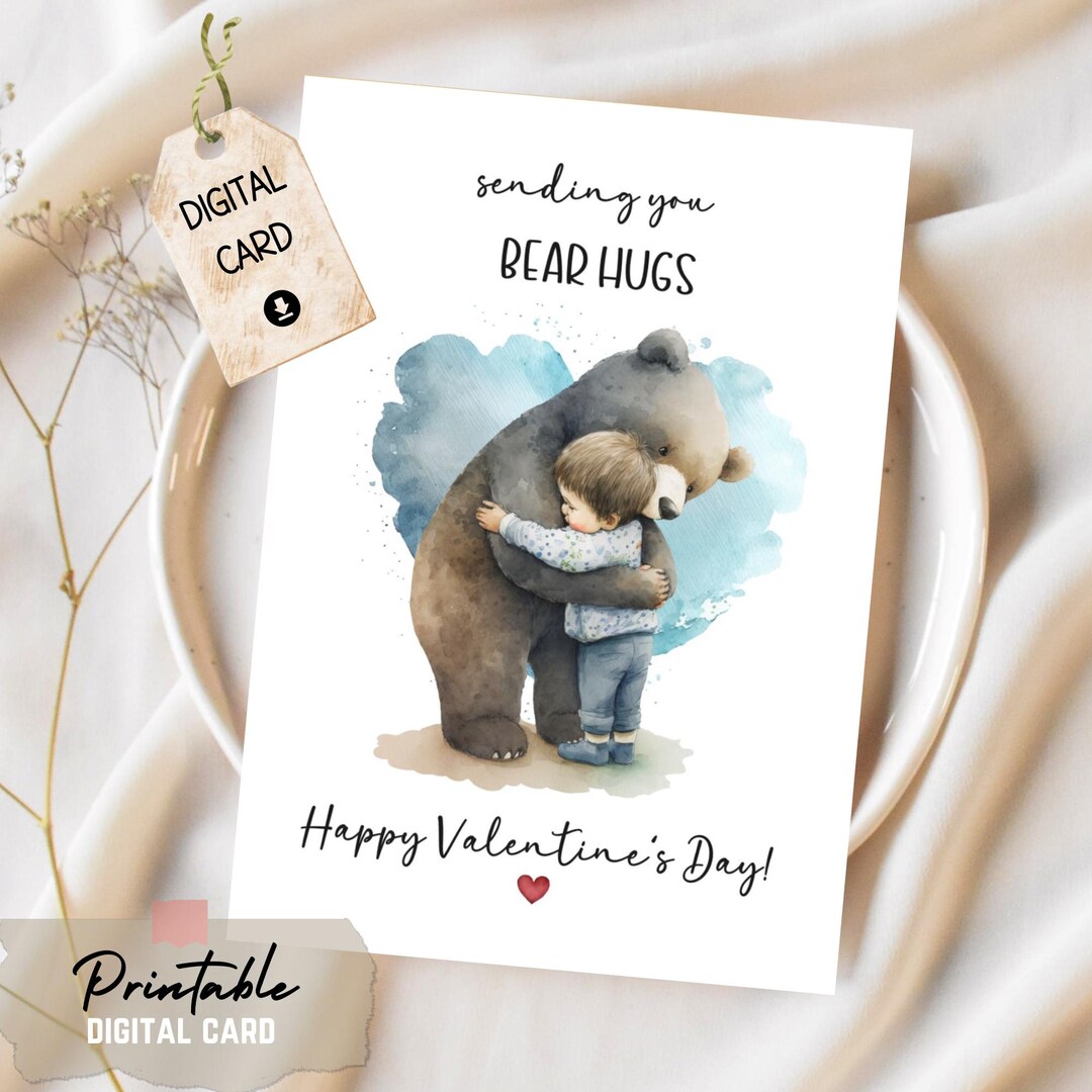 Valentine's Day Card Sending Bear Hugs Card Printable Card Instant ...