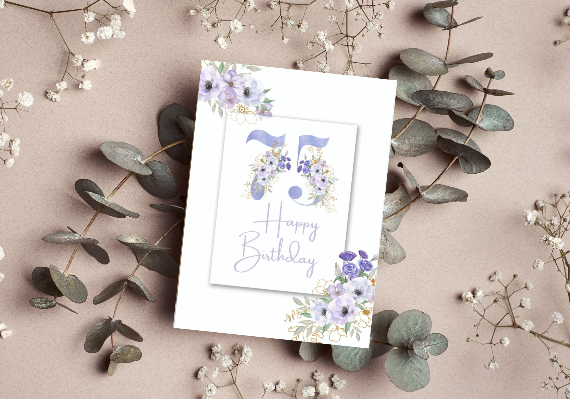 Printable 75th Happy Birthday Card | Instant Download | Blank Interior ...