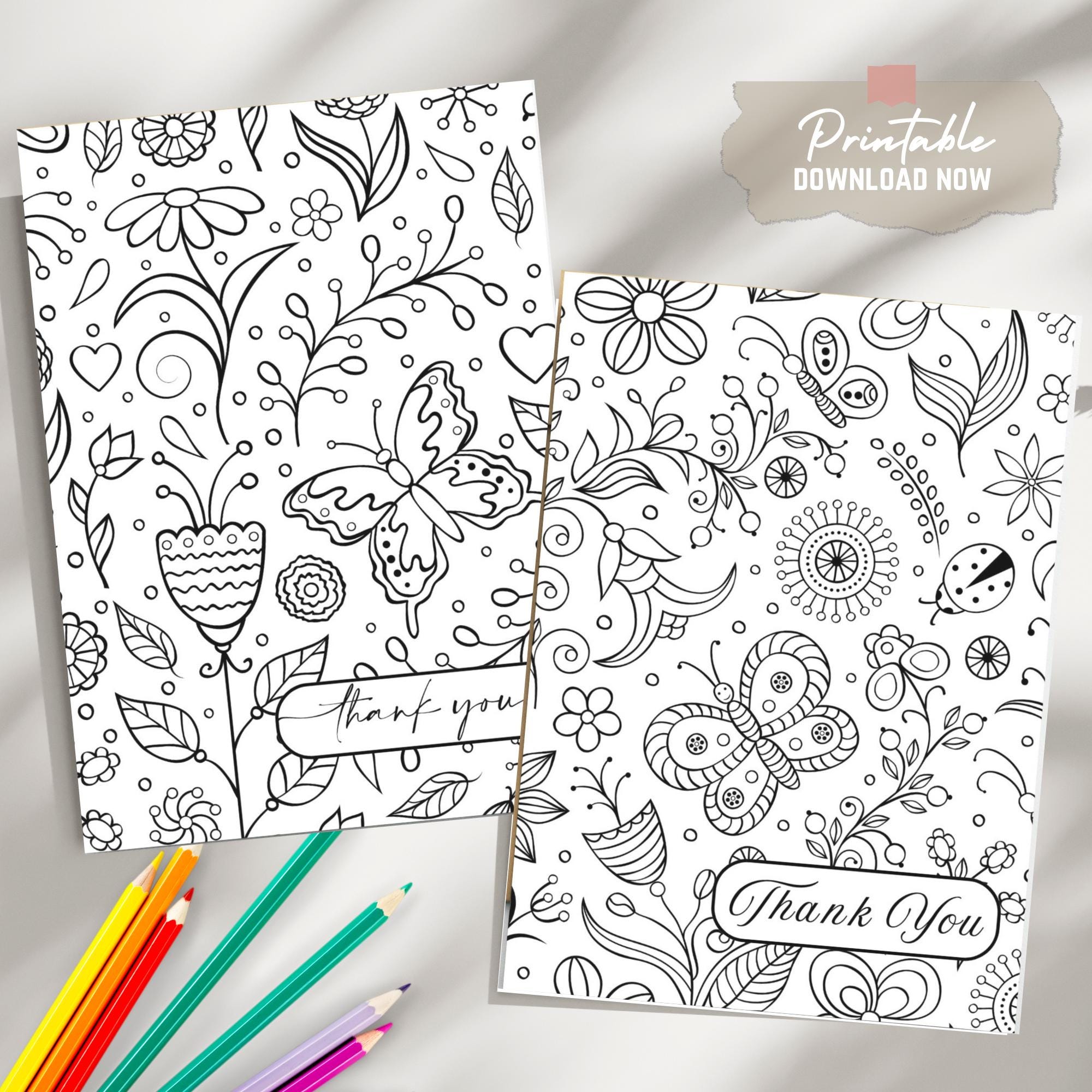 Printable Thank You Coloring Cards Digital Cards 6 Pack Value Bundle ...