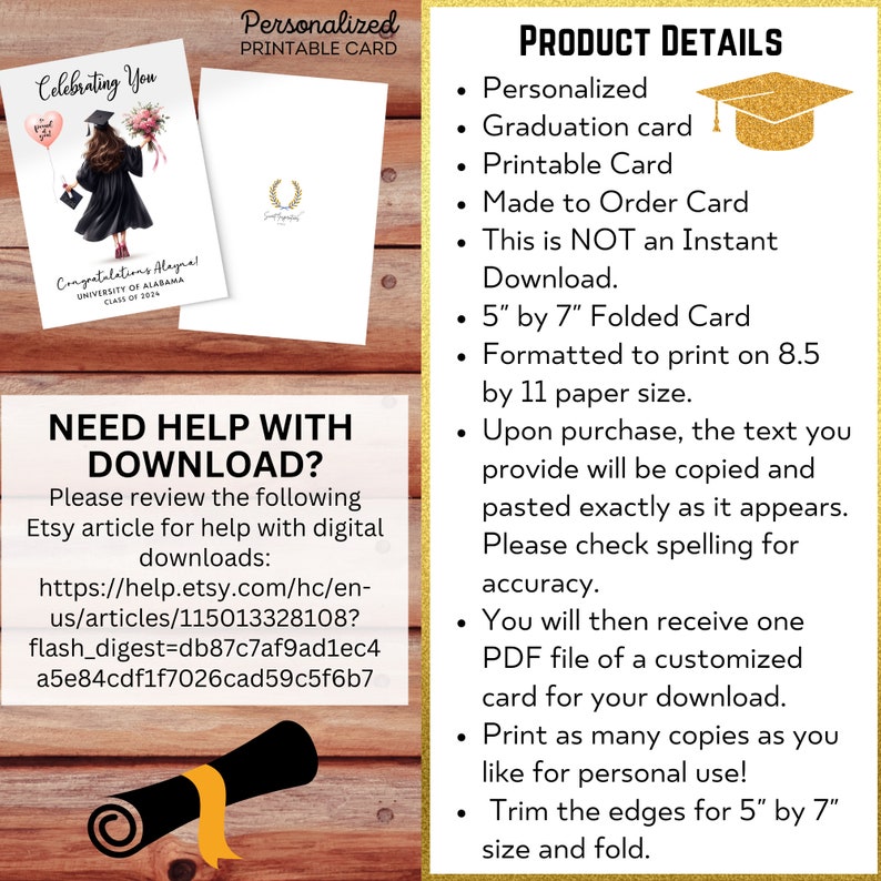 Downloadable Personalized Graduation Card Class of 2024 Custom ...