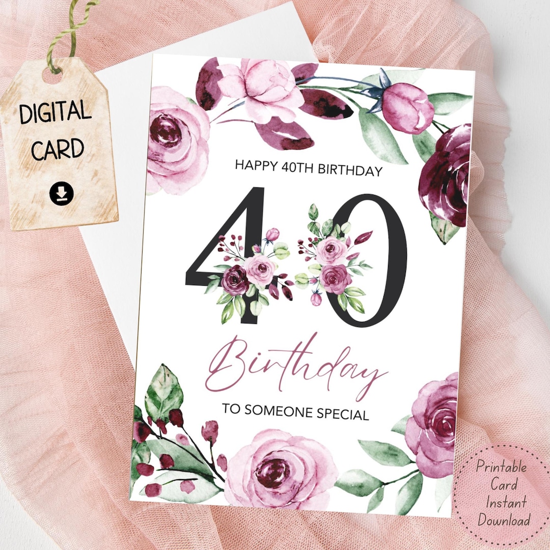 Printable 40th Happy Birthday Card Instant Download Blank Interior 40th ...