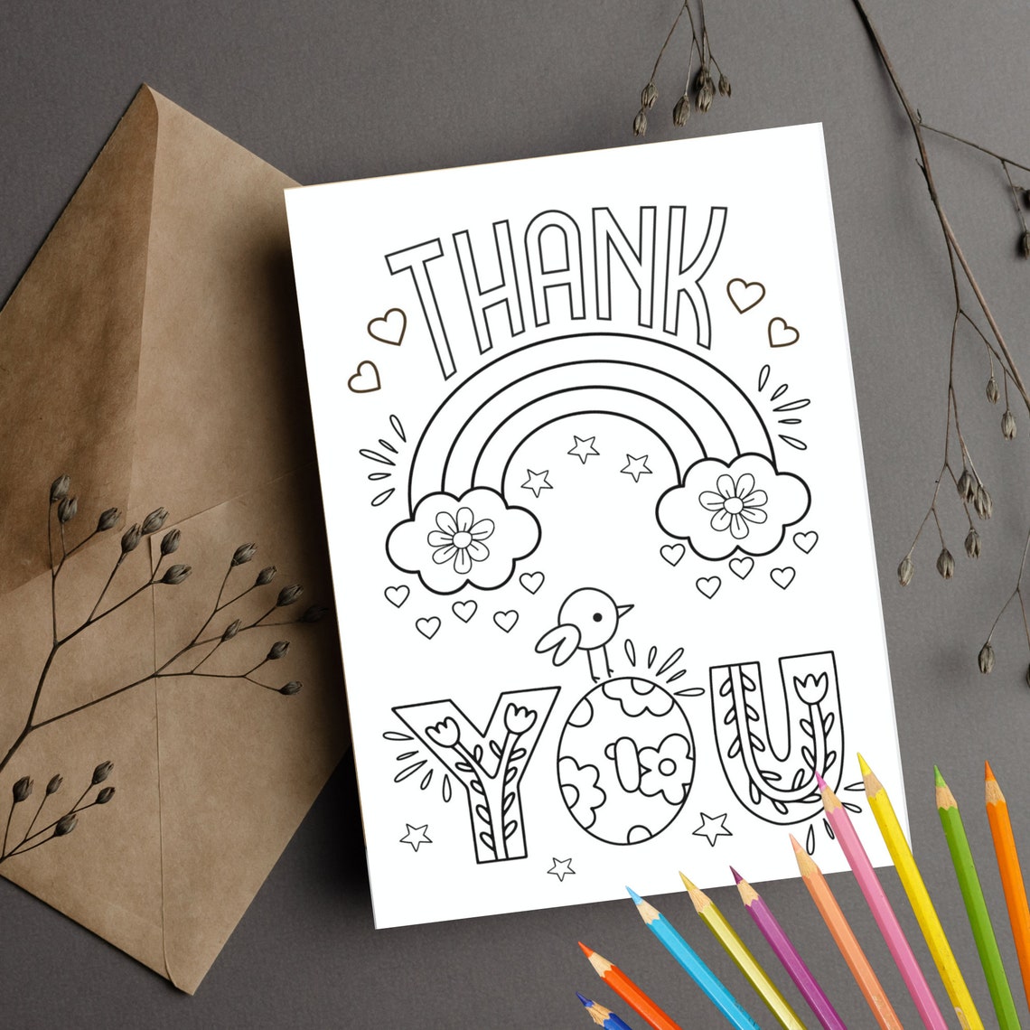 Printable Thank You Coloring Card From Child Color Your Own DIY Thank ...