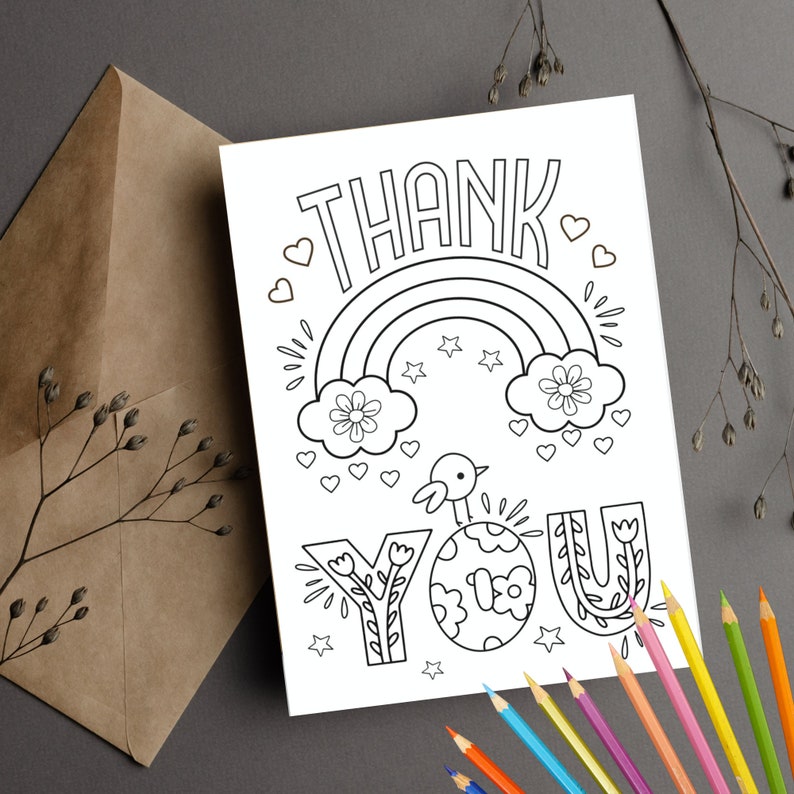 Printable Thank You Coloring Card From Child Color Your Own DIY Thank ...